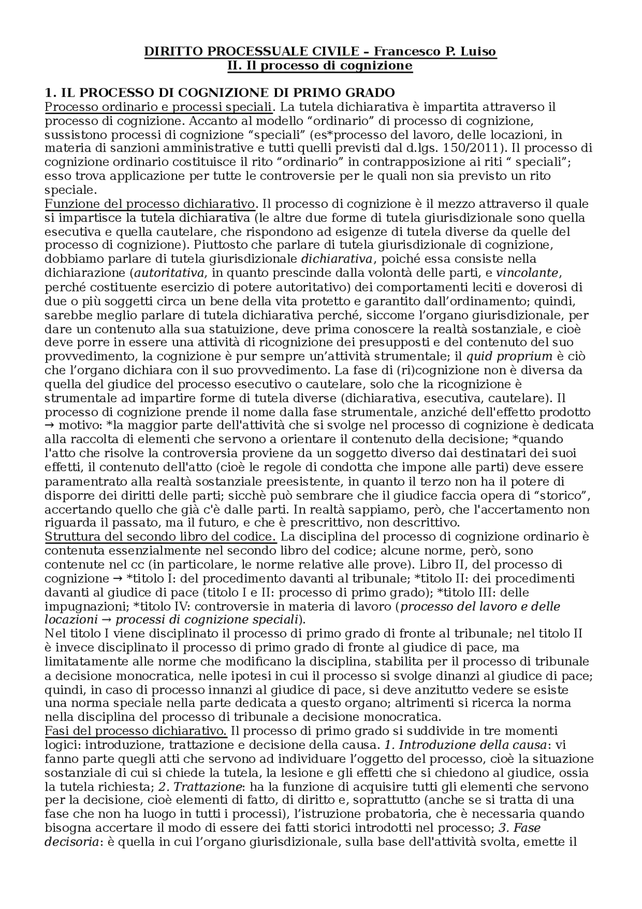 Diritto Processuale Civile Vol 2 Il Processo Di Cognizione P Luiso