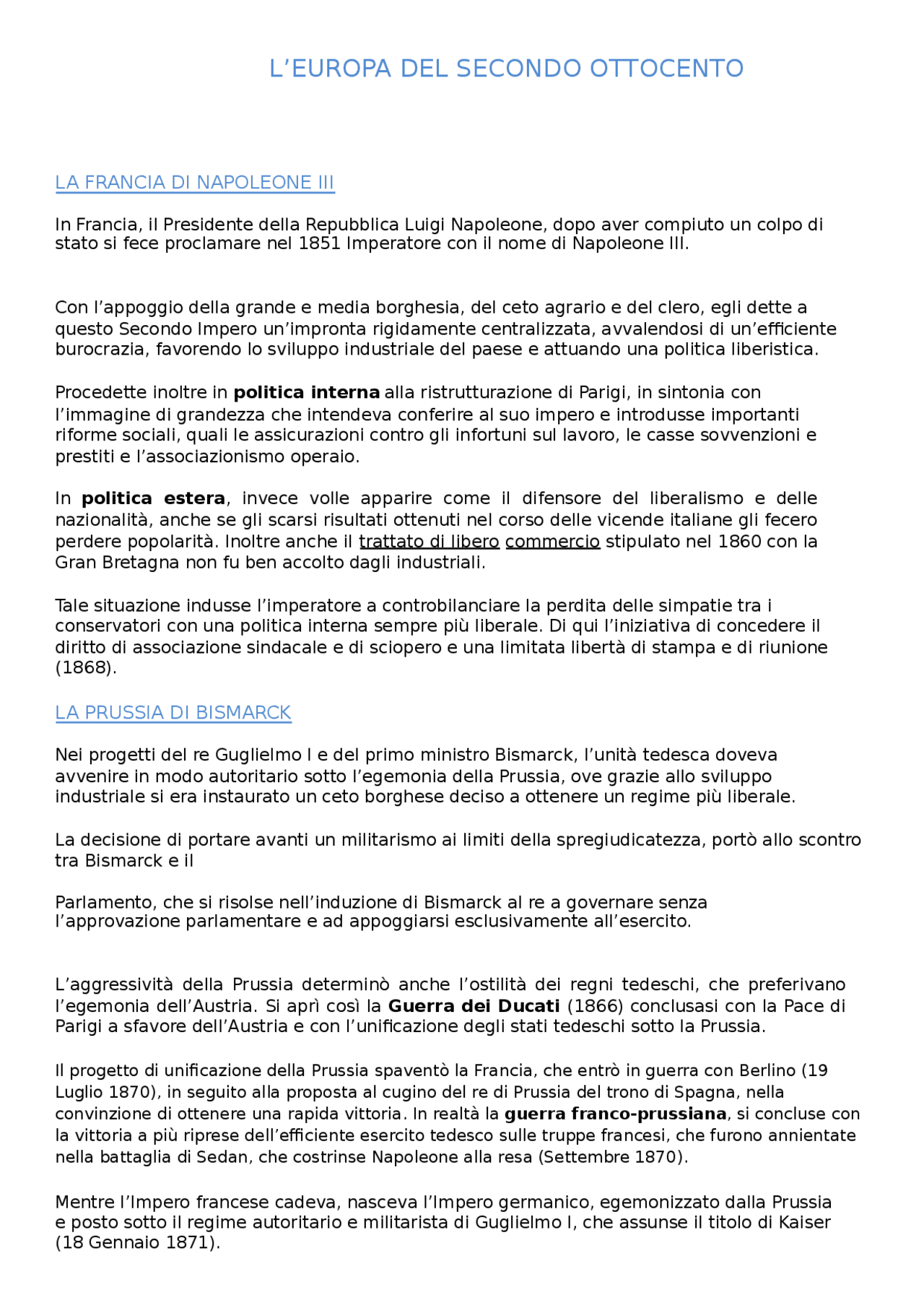 Riassunto Storia Del Secondo Ottocento Docsity
