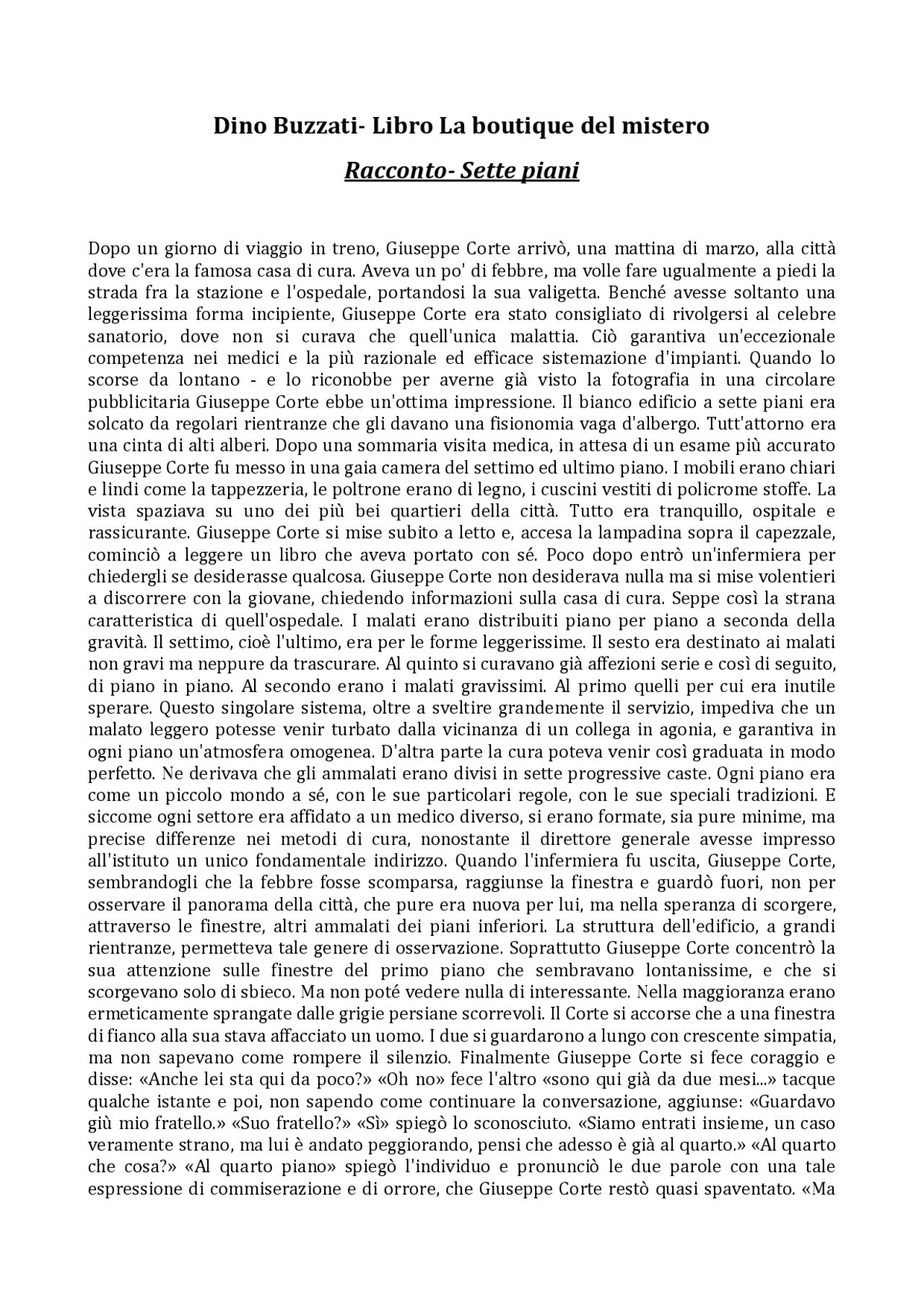 Sette Piani Dino Buzzati Dispense Di Letteratura Docsity