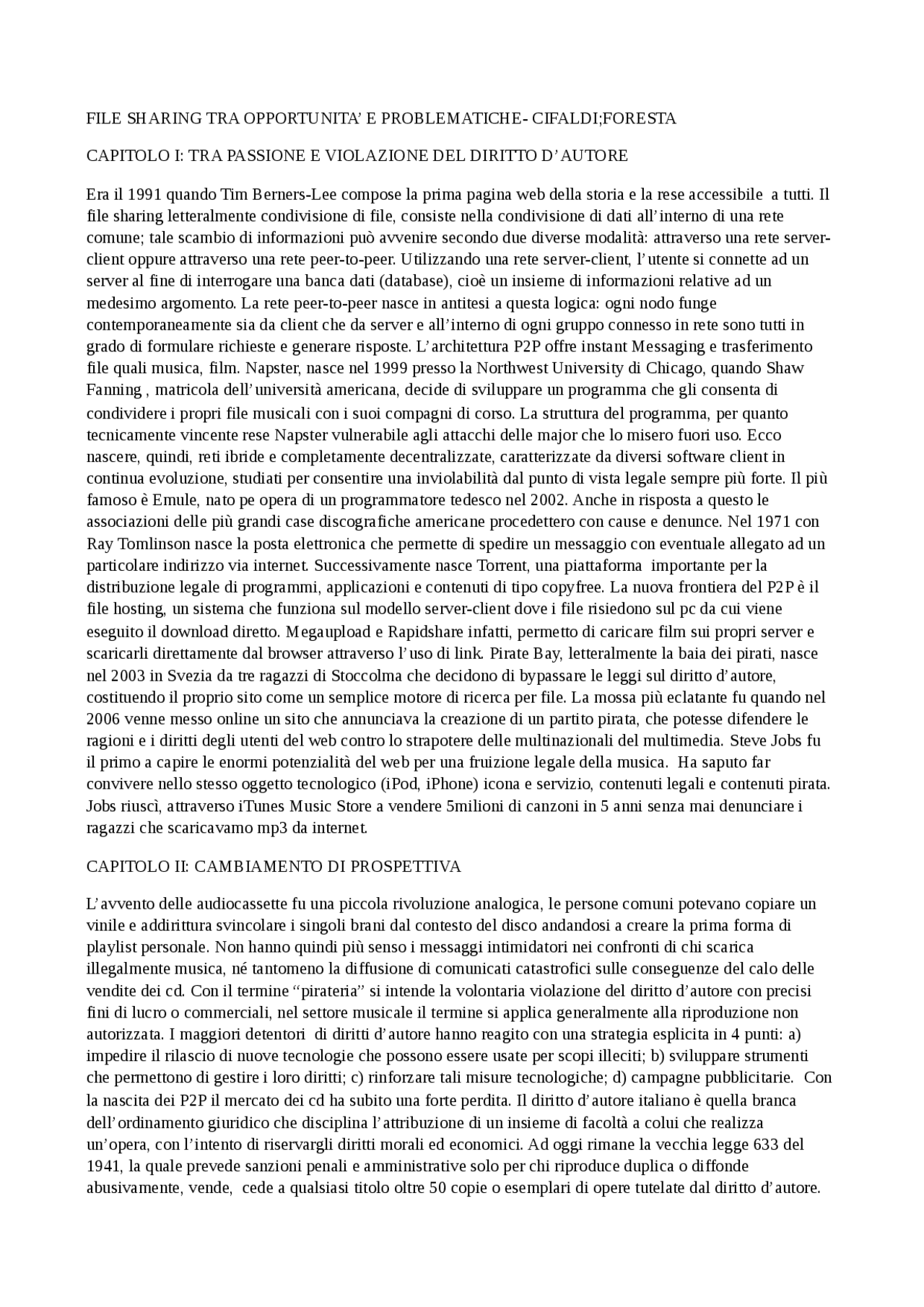 File Sharing Tra Opportunità E Problematiche Gianmarco Cifaldi