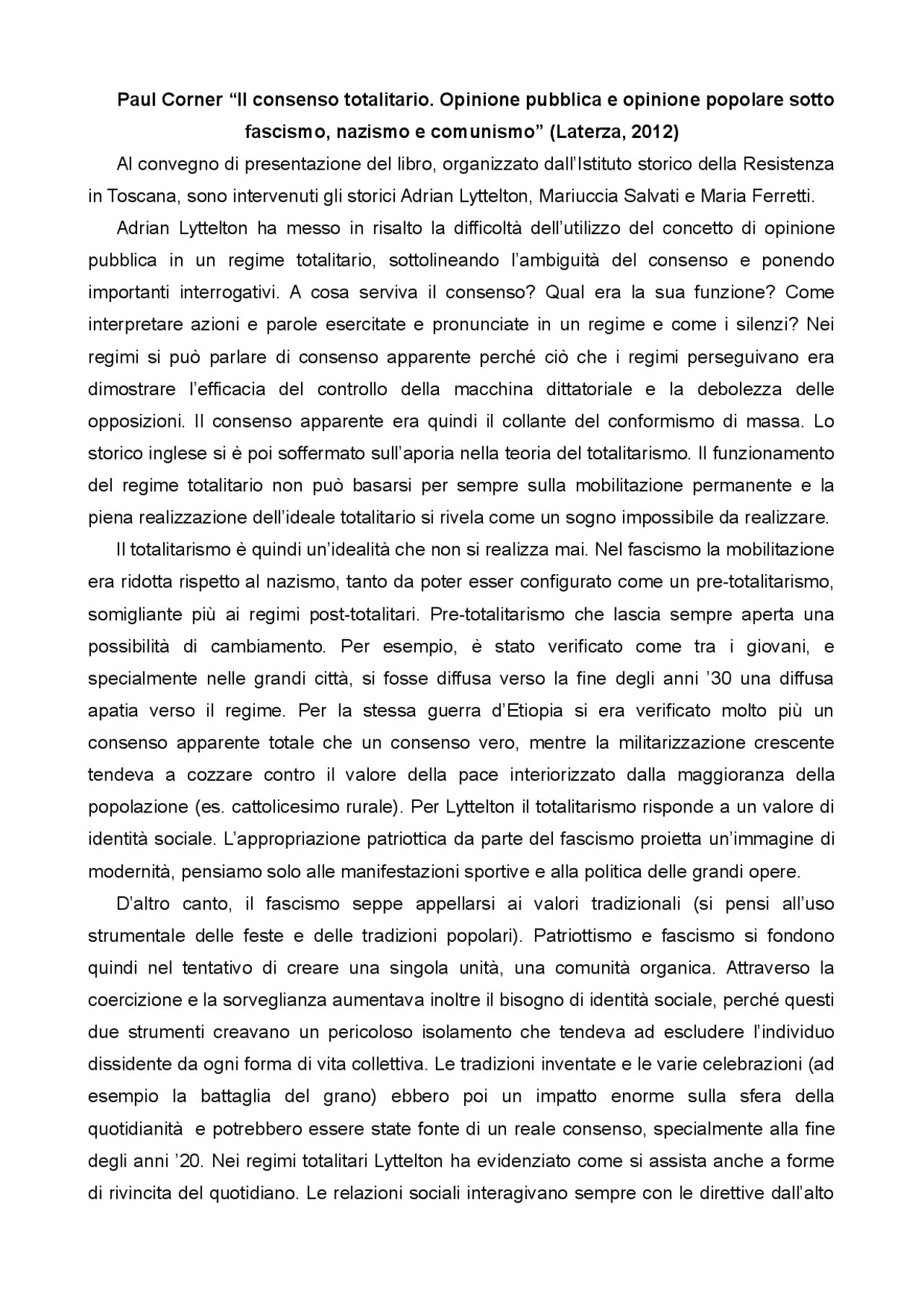 Il Consenso Totalitario Docsity