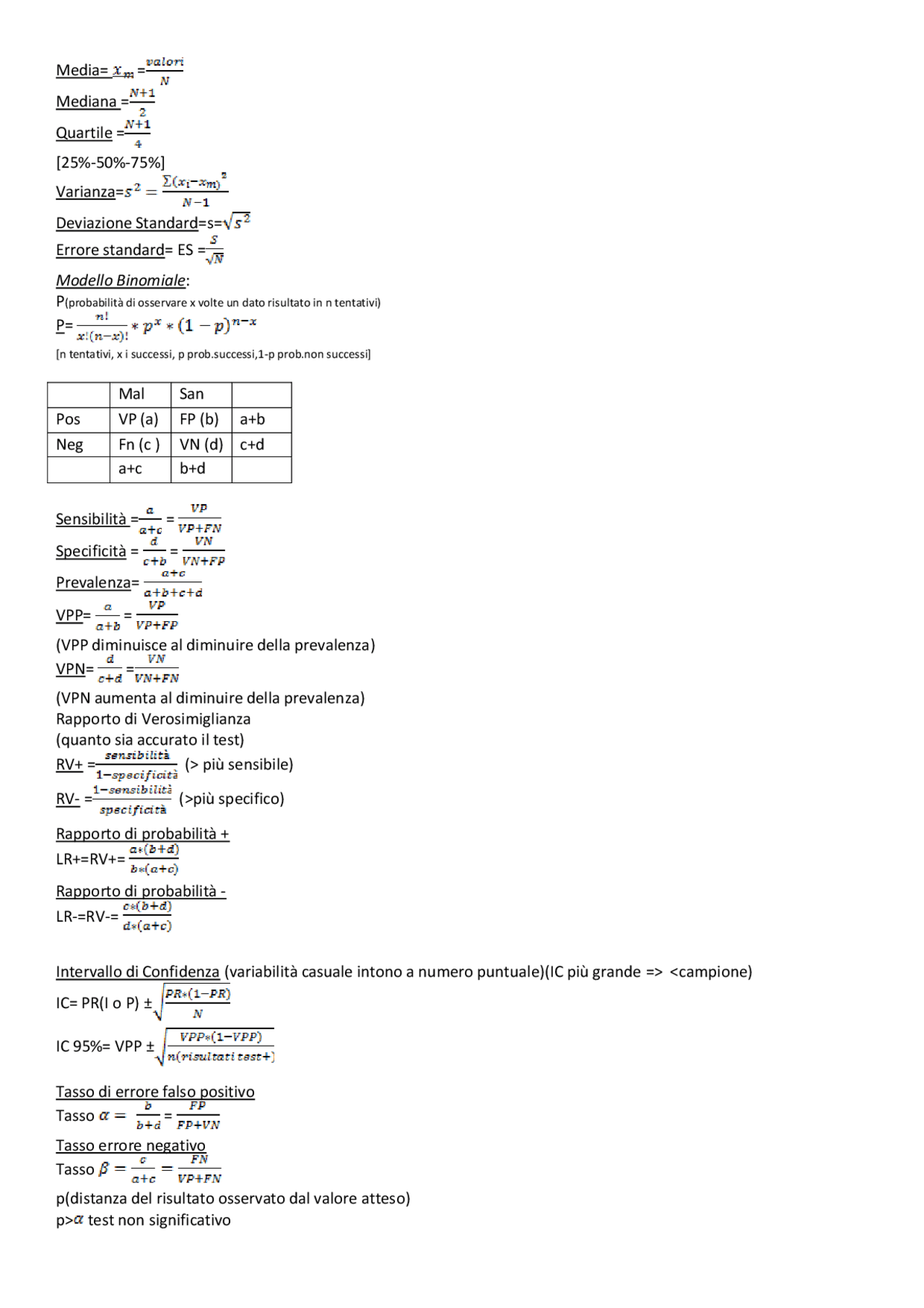 Formulario Di Statistica Formulari Di Statistica Docsity
