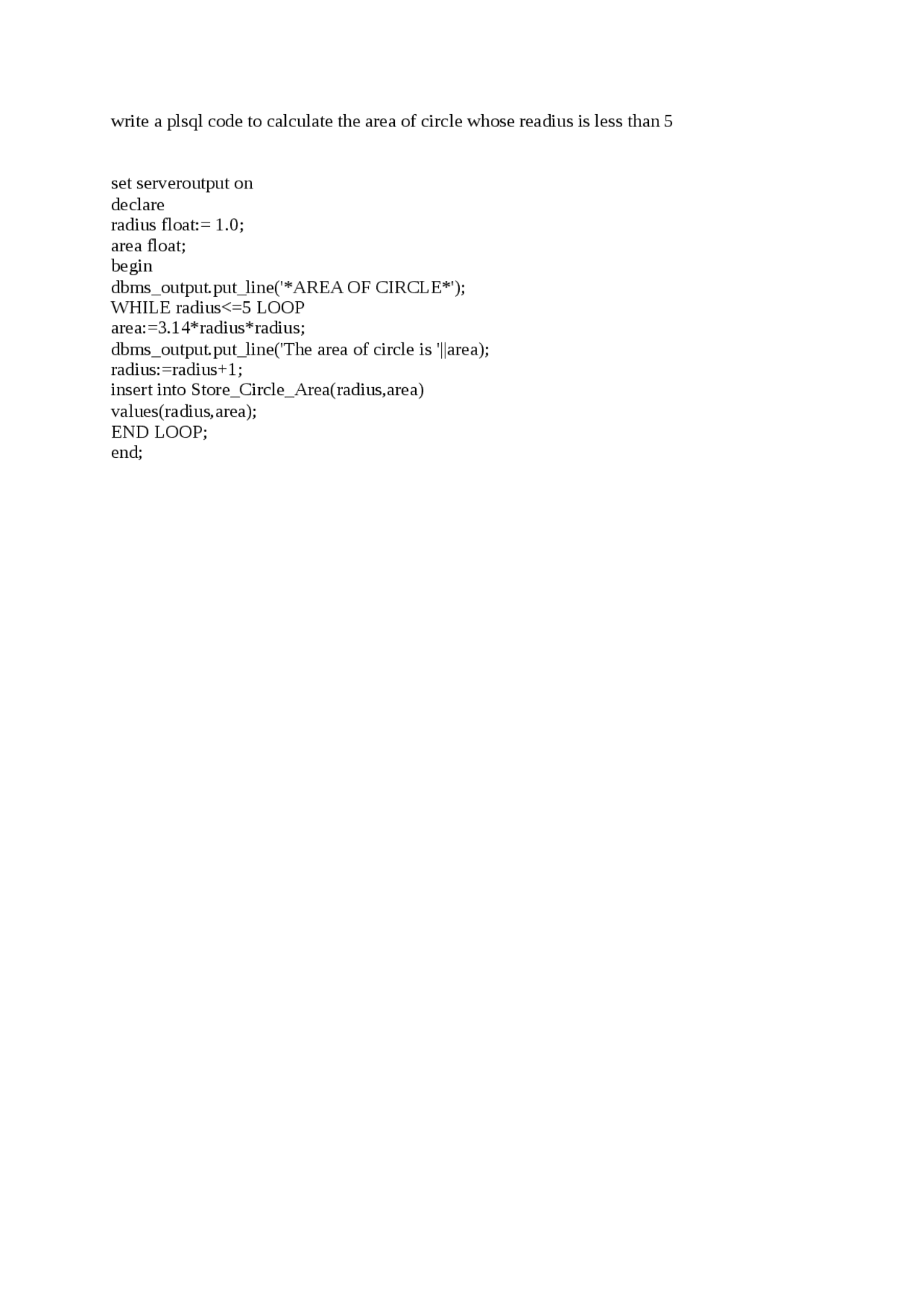 Plsql Code For Writing Program In Sql Docsity 7403