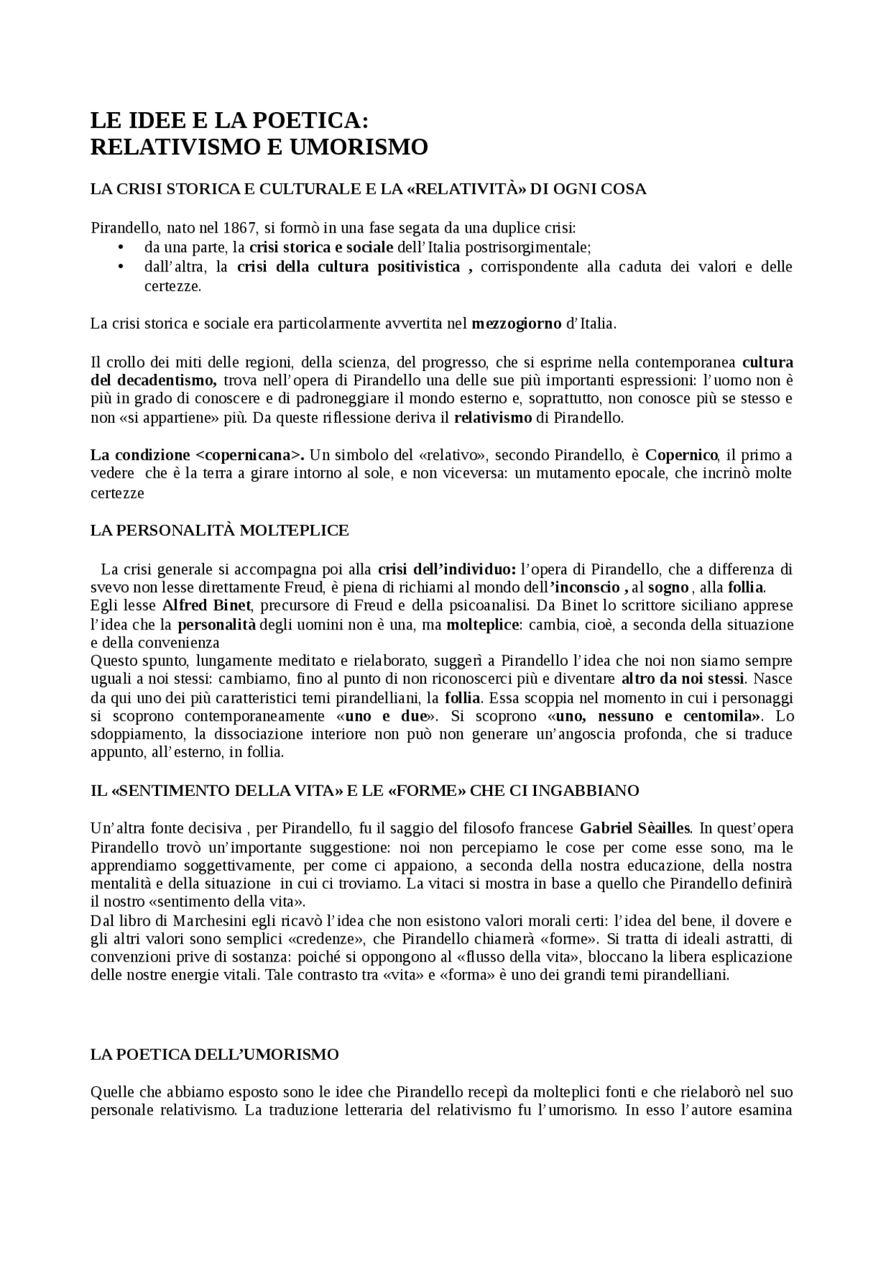 Pirandello Riassunto Docsity