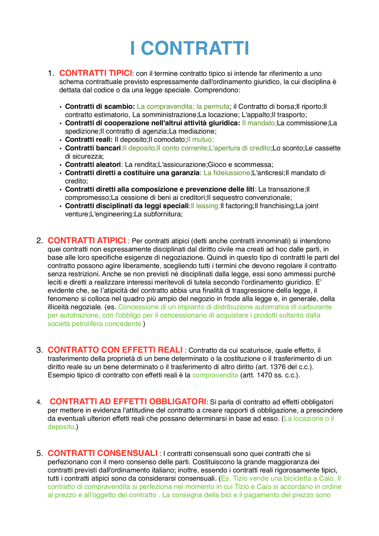 Tipologie di contratti. - Docsity