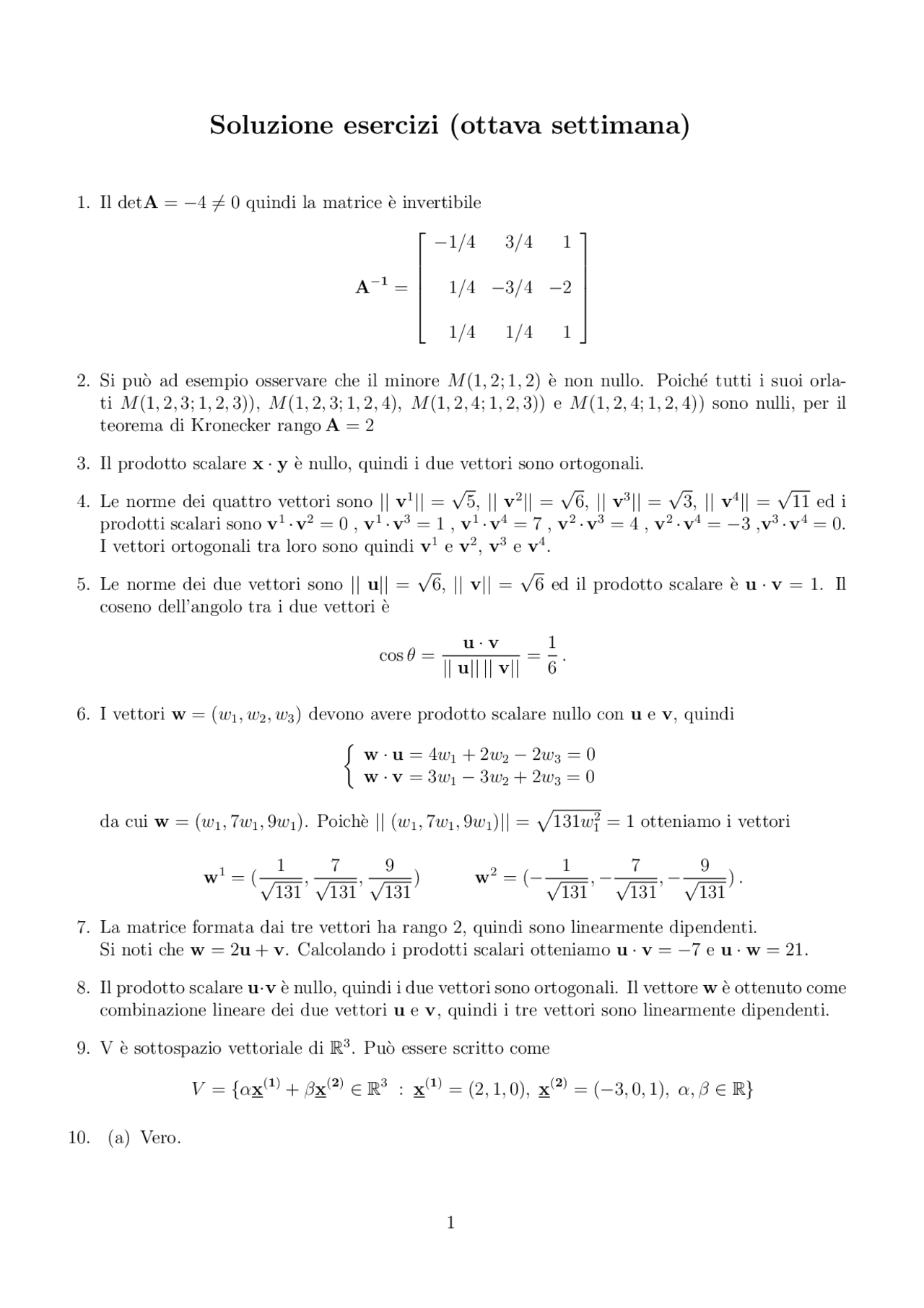 Soluzioni esercizi matematica - Docsity