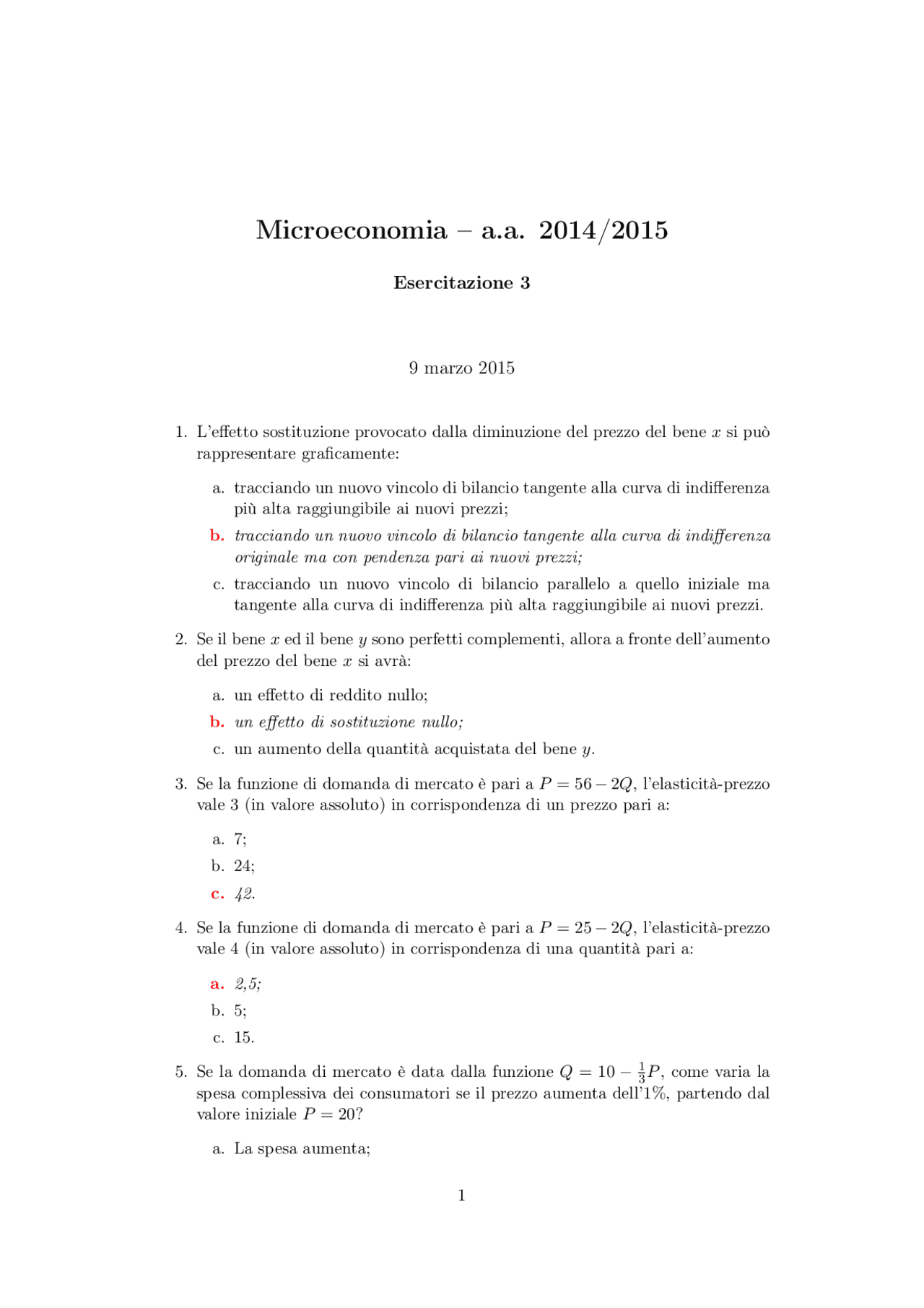 Soluzione Esercitazione 3 Pre Esame Microeconomia Docsity