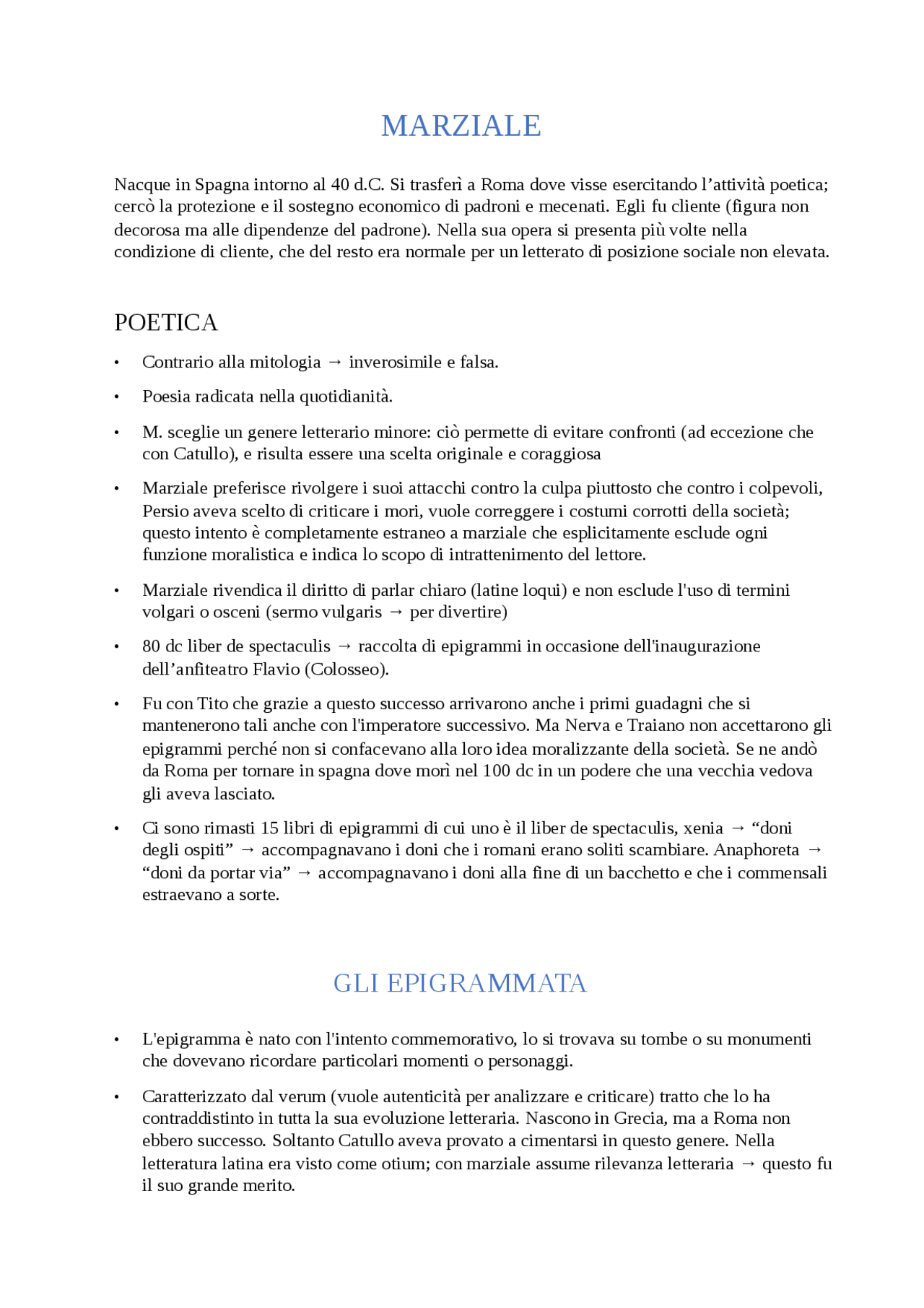 Marziale Appunti Schematici Docsity