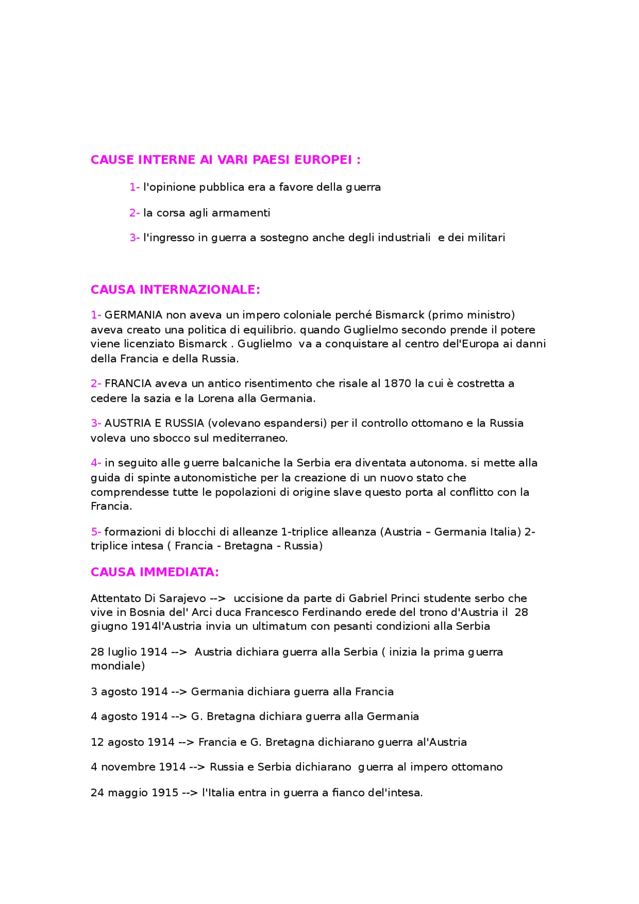 Prima Guerra Mondiale Docsity