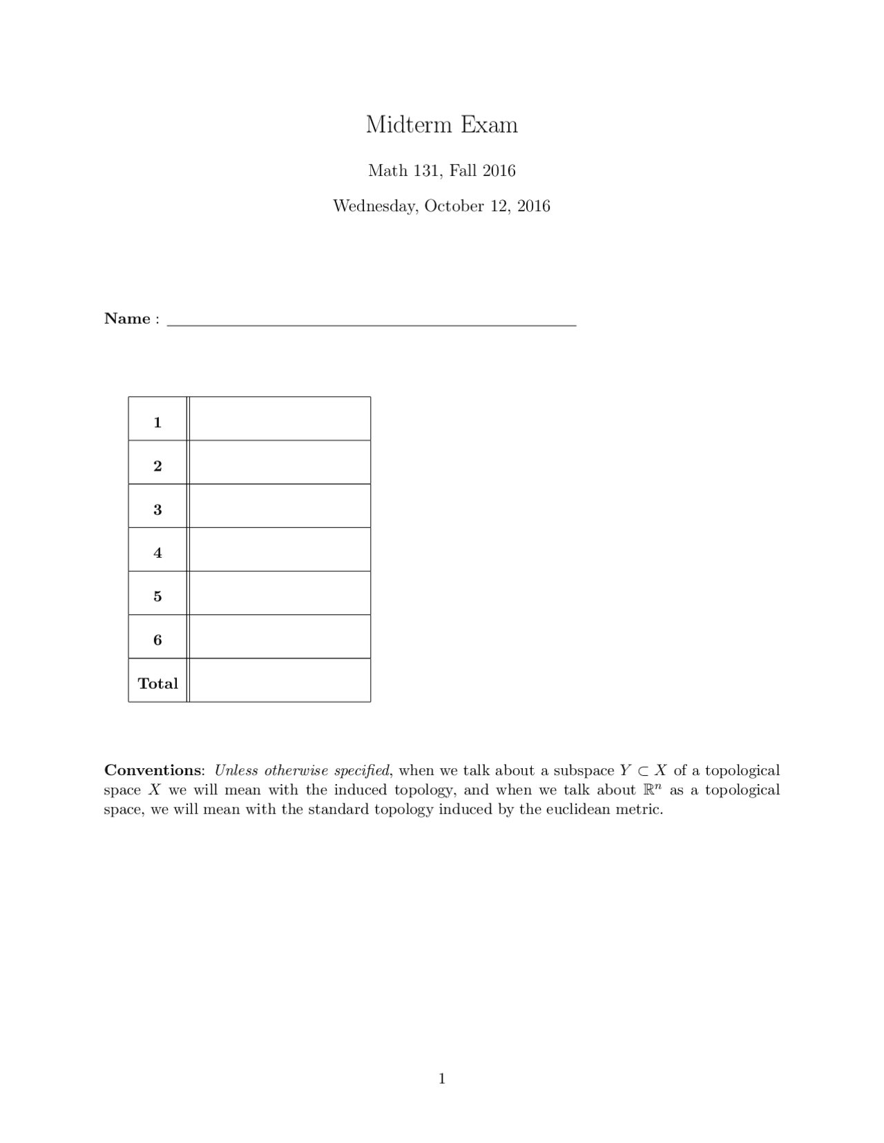 Topology 2016 Midterm Exam Solutions Harris Exams Mathematics Docsity