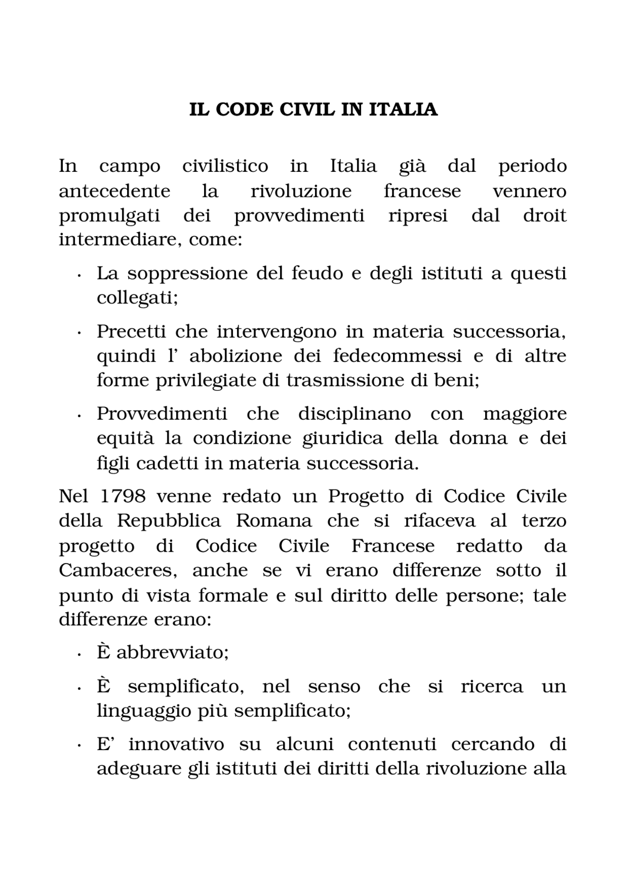 Il code civil in Italia - Docsity