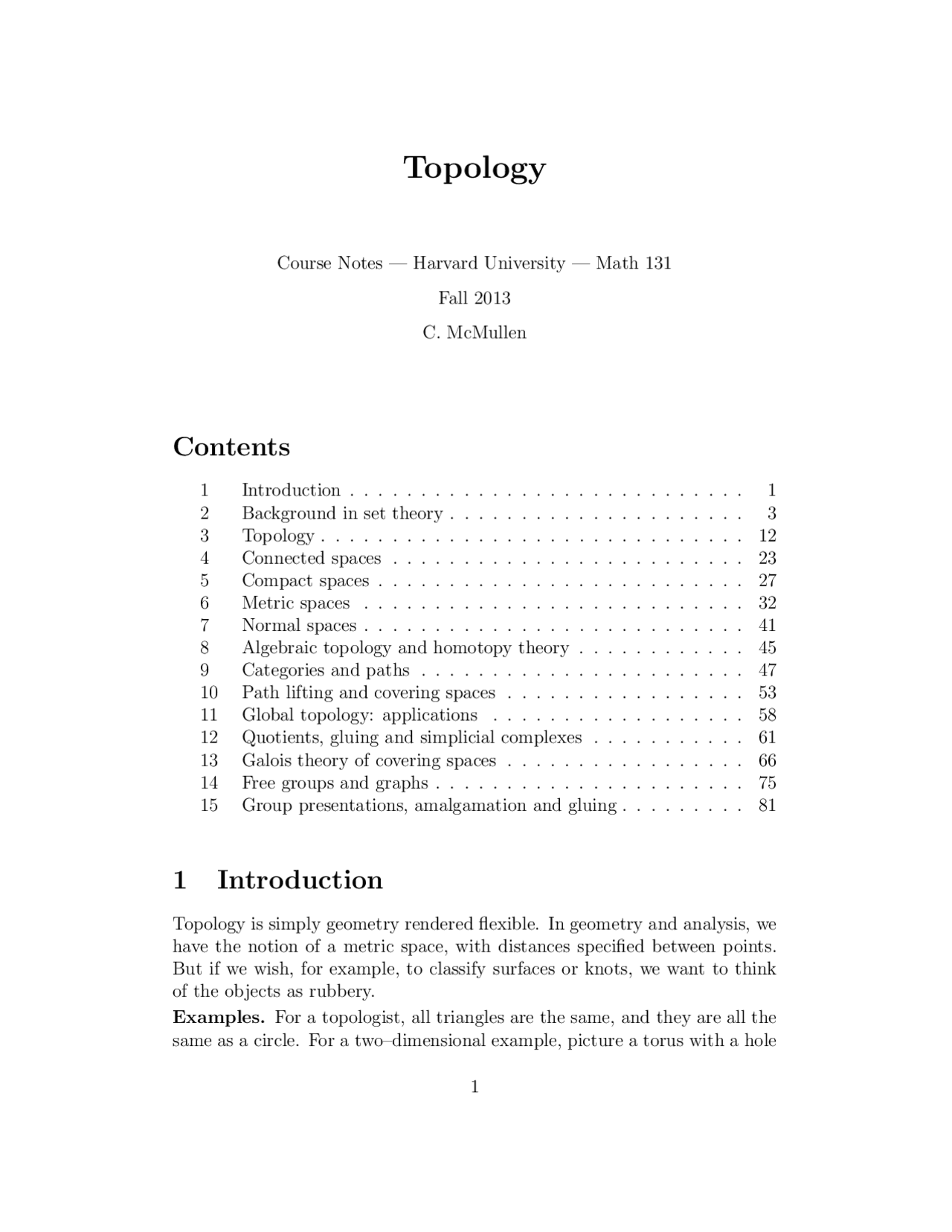 Topology Lecture Notes By Mcmullen Lecture Notes Mathematics Docsity