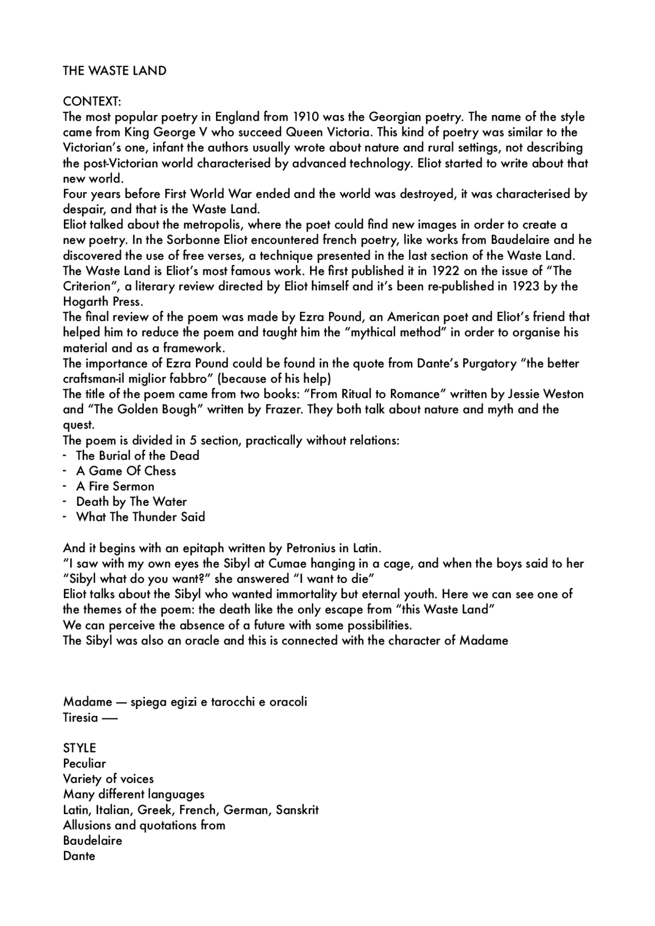 Waste land riassunto - Docsity