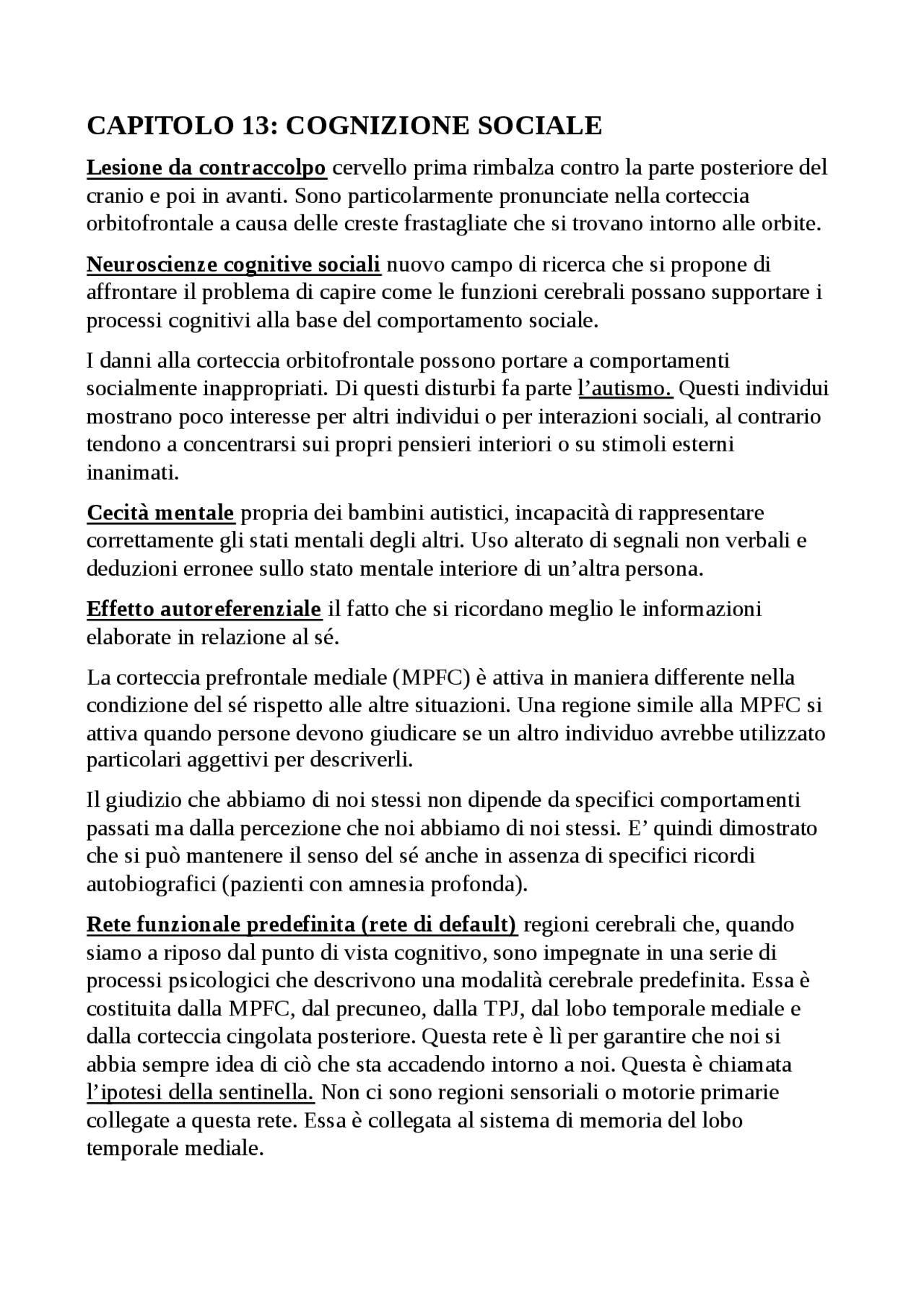 Capitolo 13 Neuroscienze Cognitive Docsity