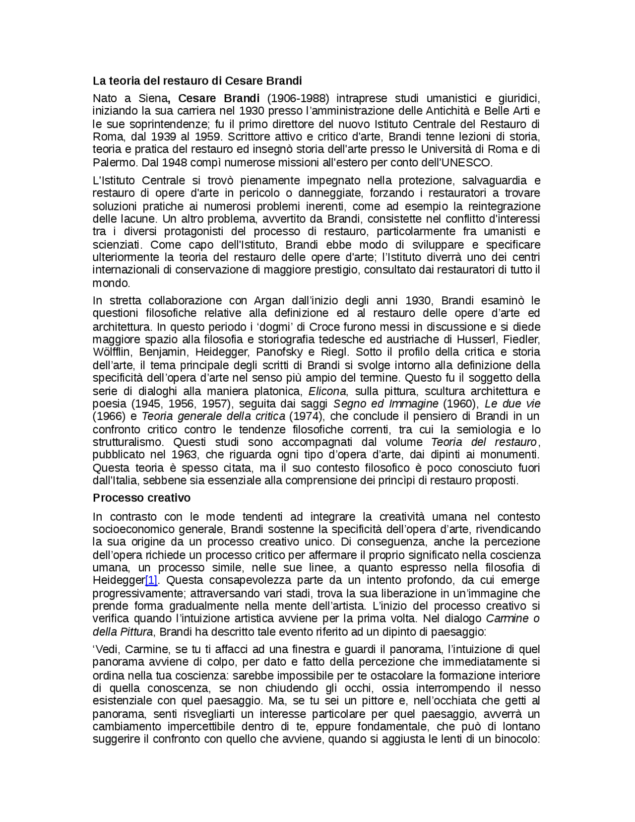 Cesare Brandi - Teoria del restauro - Docsity