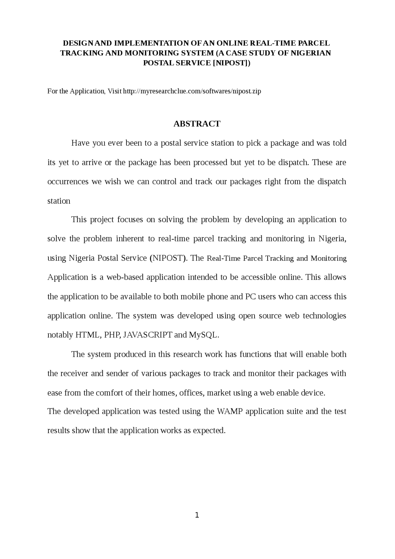 DESIGN AND IMPLEMENTATION OF AN ONLINE REAL-TIME PARCEL TRACKING AND ...