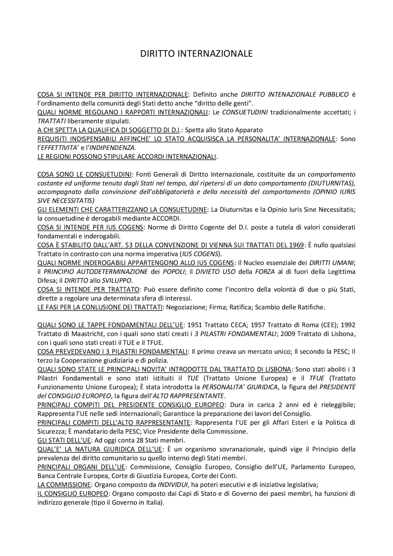Diritto Internazionale Docsity