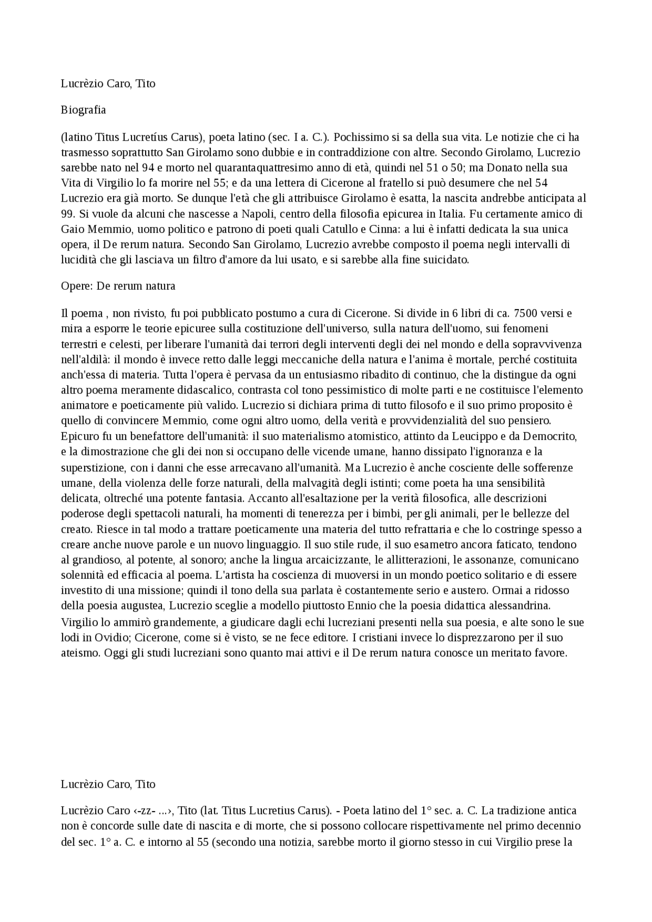 Riassunto Autore Latino Lucrezio Docsity