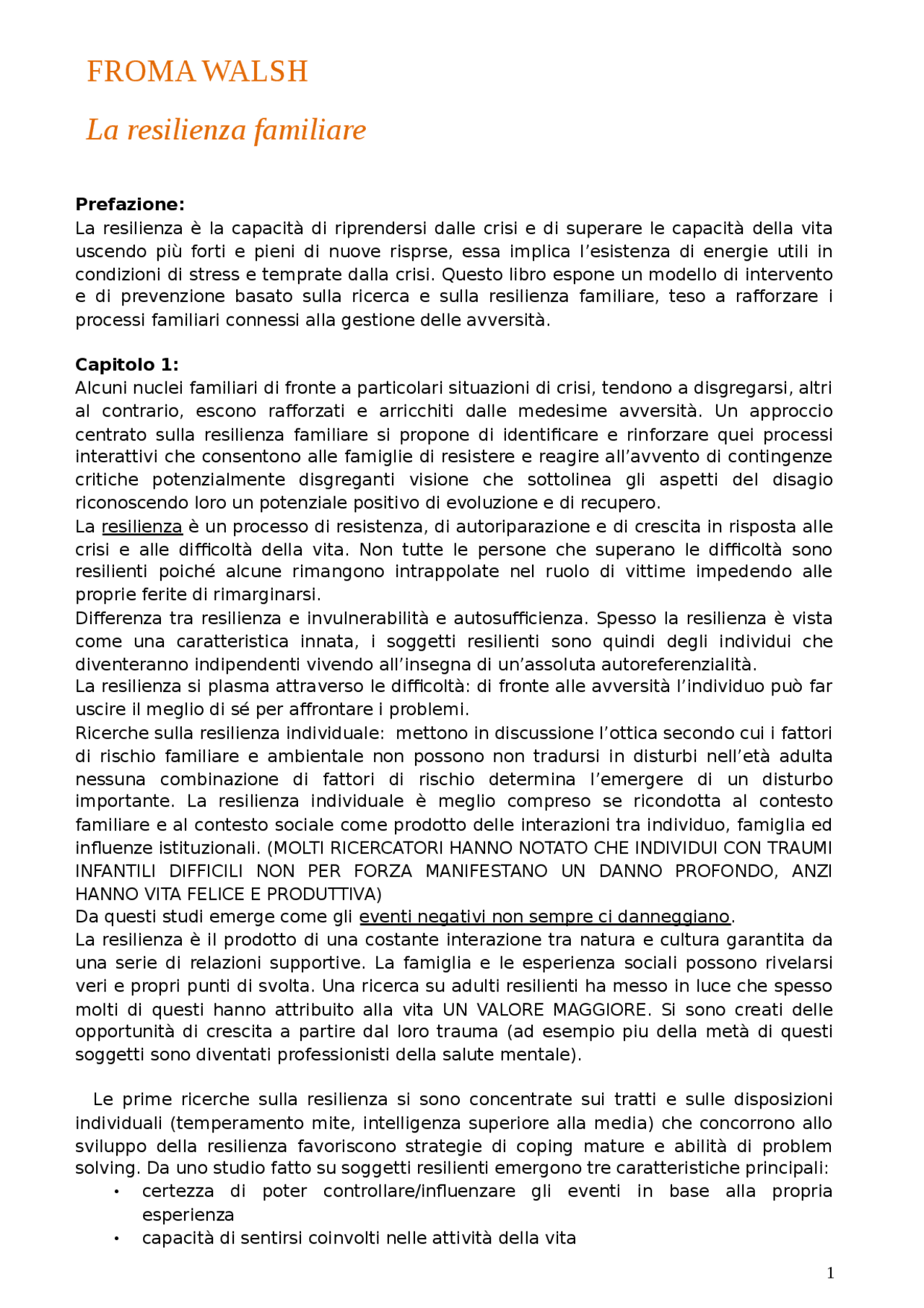 La resilienza familiare FROMA WALSH - Docsity