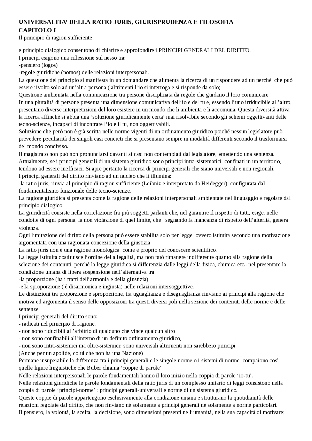 Riassunto Principi Generali Del Diritto Principio Di Ragione E