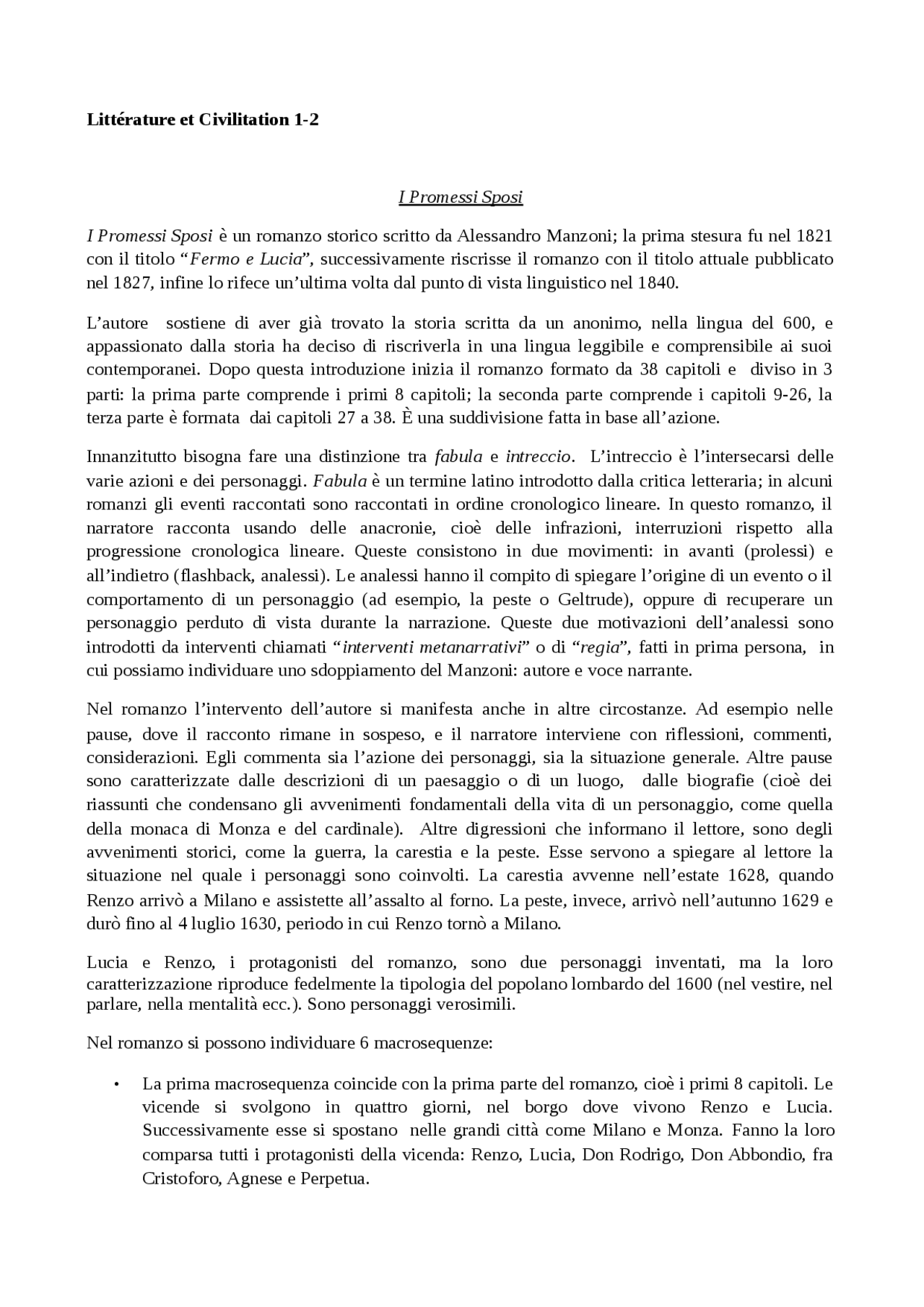 I Promessi Sposi, Alessandro Manzoni - Docsity