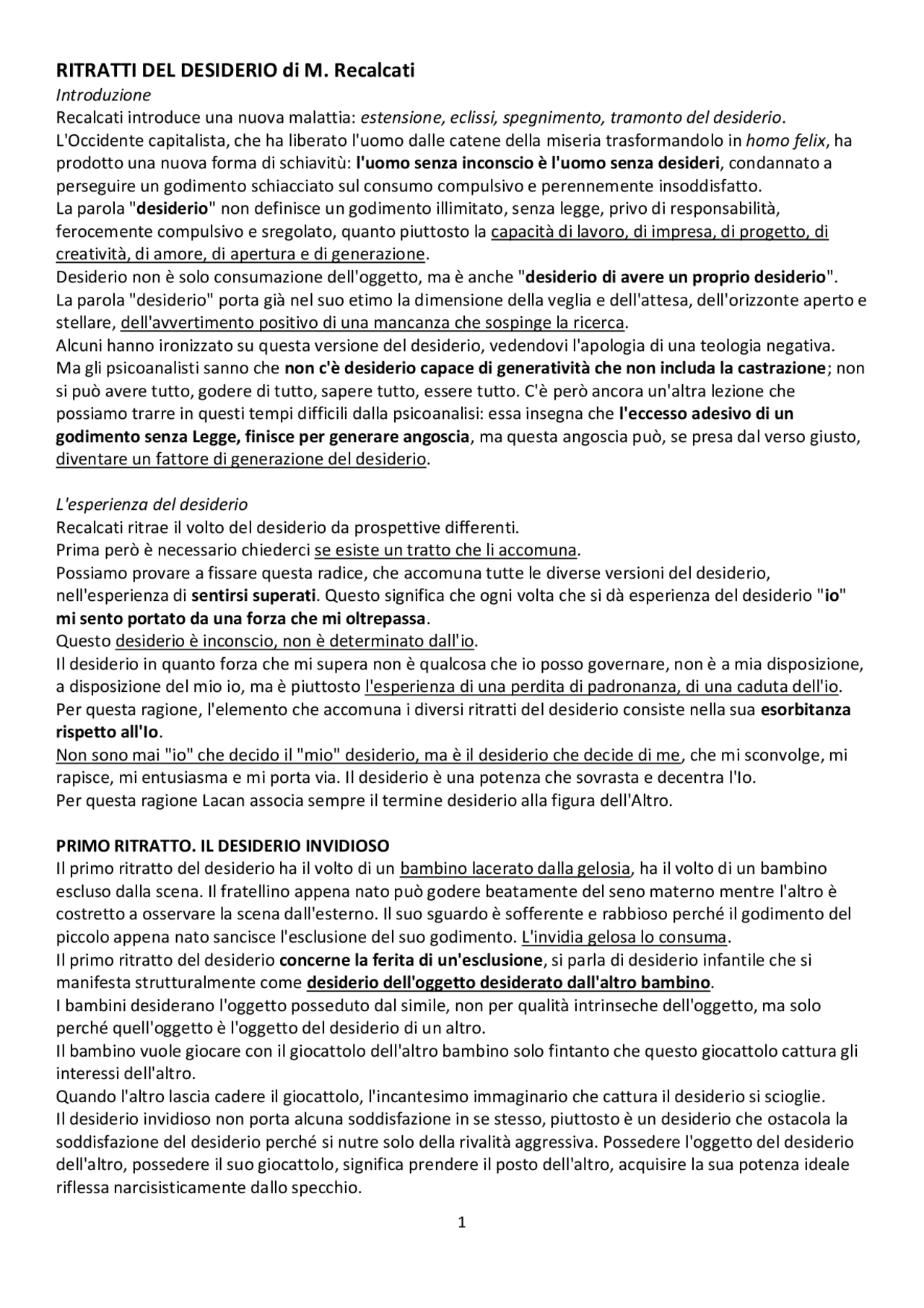 Ritratti Del Desiderio Di M Recalcati Docsity