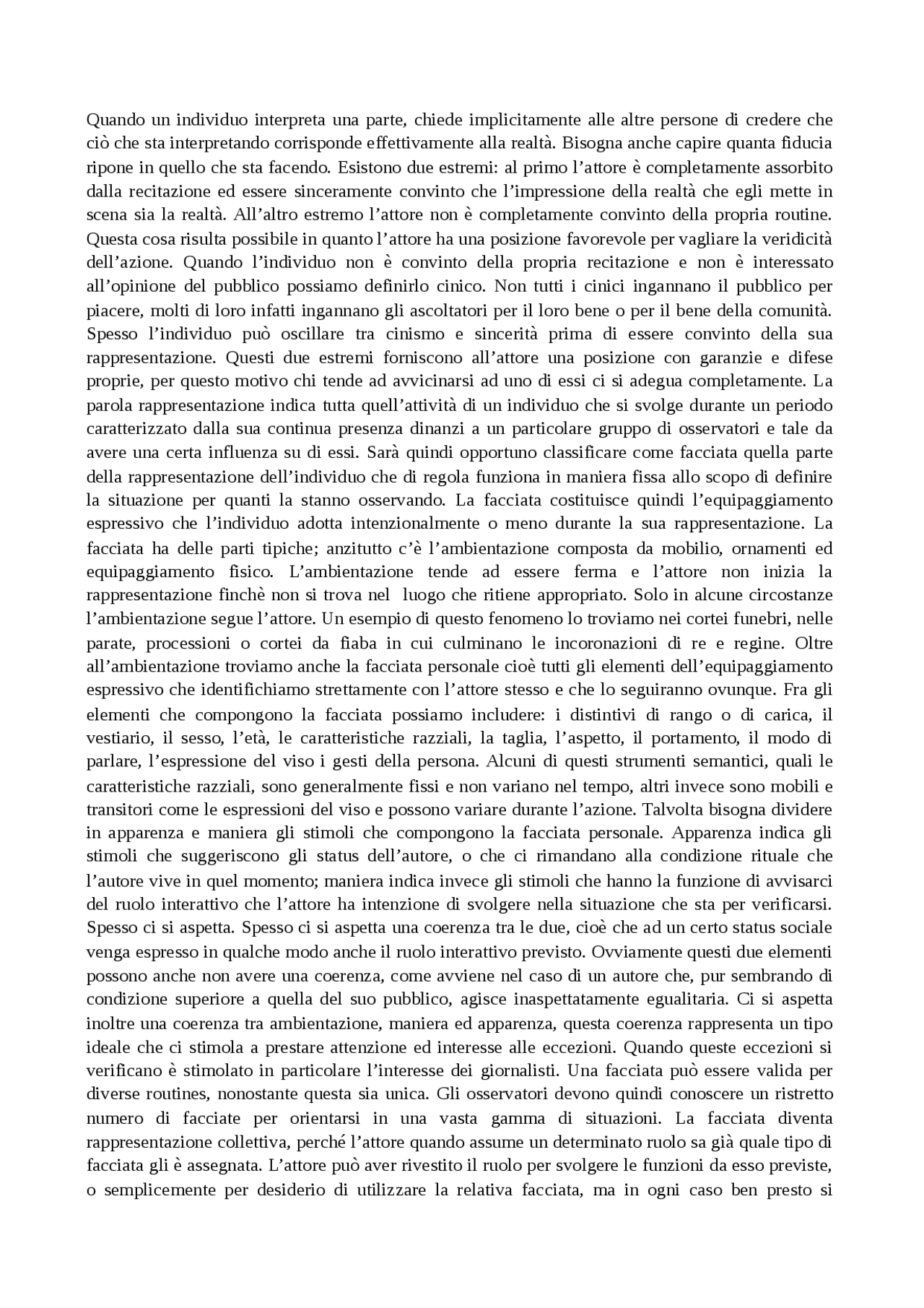 La Vita Quotidiana Come Rappresentazione Goffman Docsity