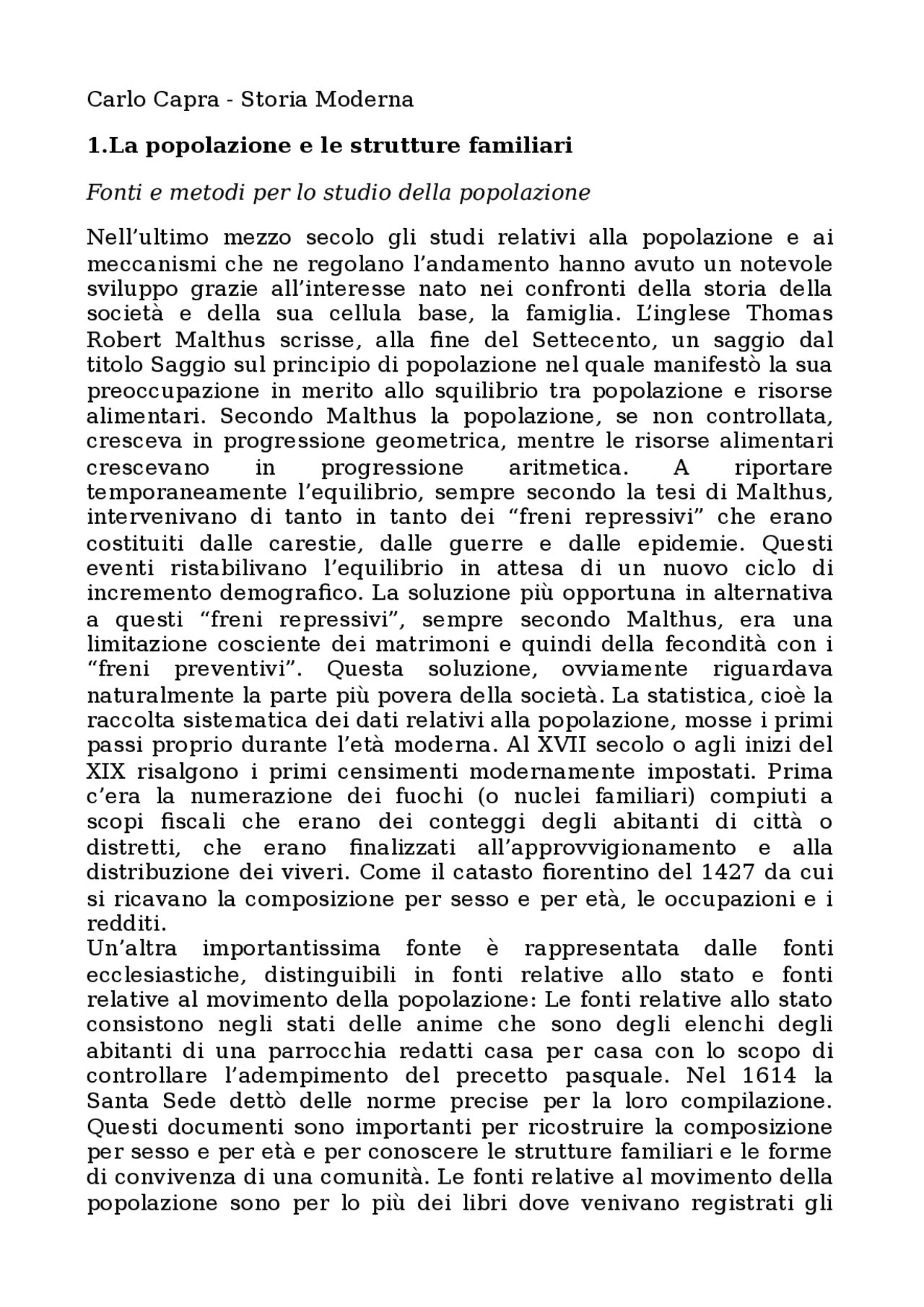 Carlo Capra Sintesi Libro Docsity