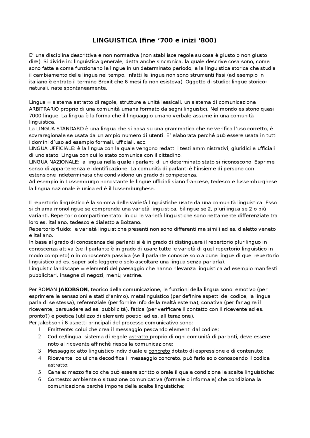 Linguistica Generale Riassunto Completo Docsity