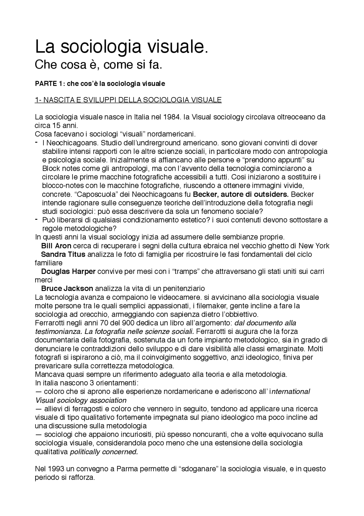 La Sociologia Visuale Francesco Mattioli Docsity
