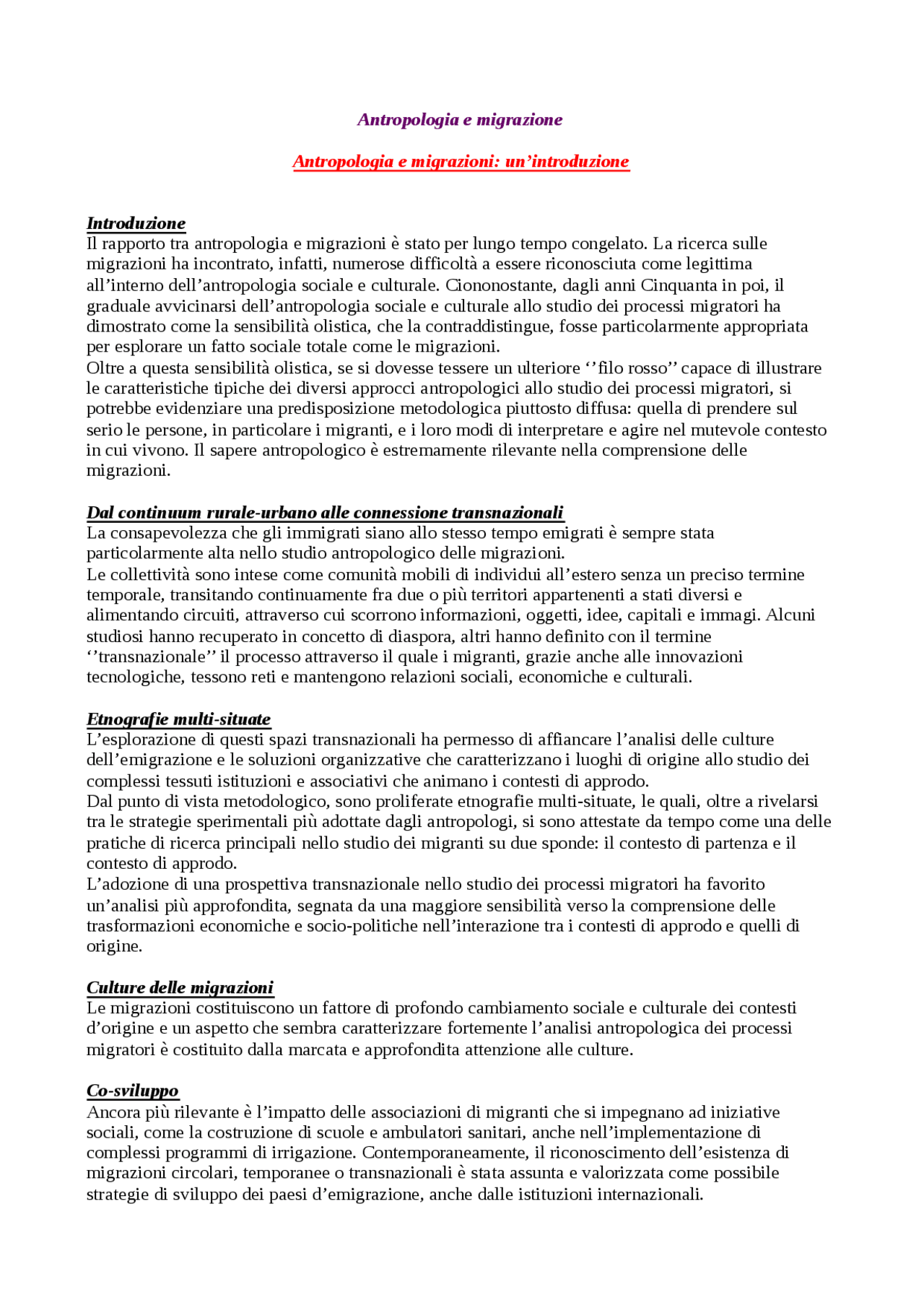 Antropologia E Migrazioni Docsity