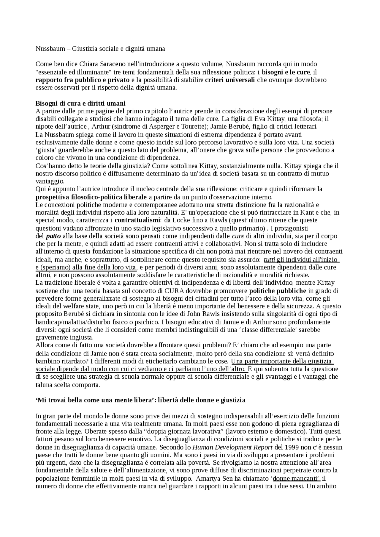 Nussbaum Giustizia Sociale E Dignita Umana Docsity