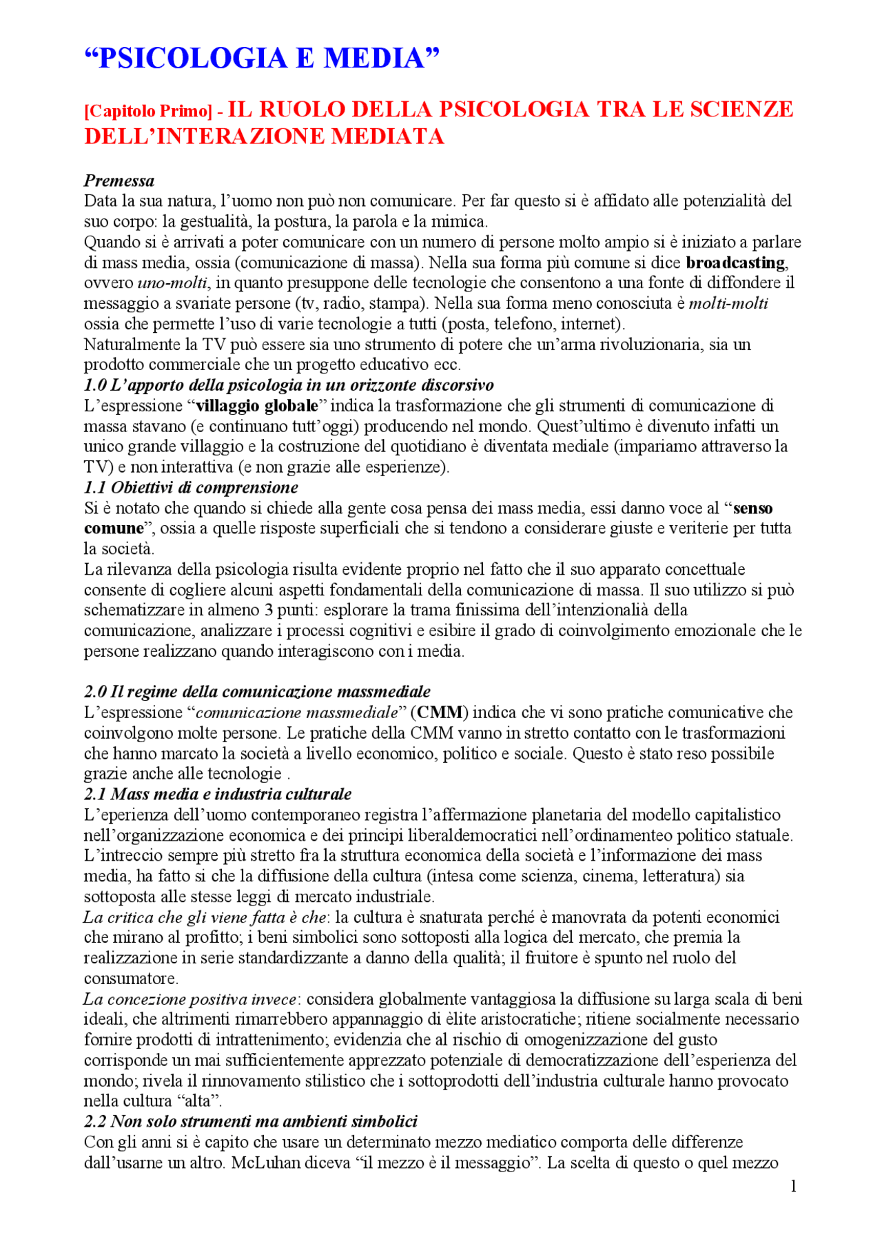 Psicologia E Media Mininni Docsity