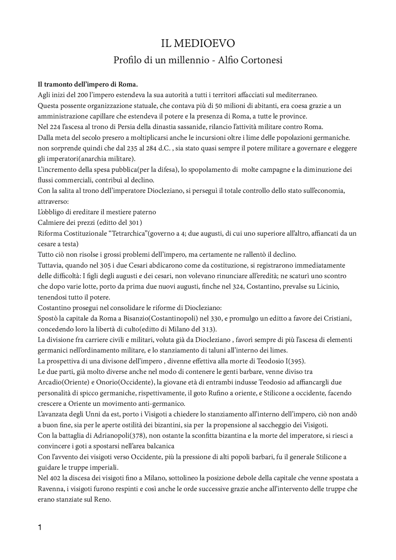Il Medioevo Profilo Di Un Millennio Docsity
