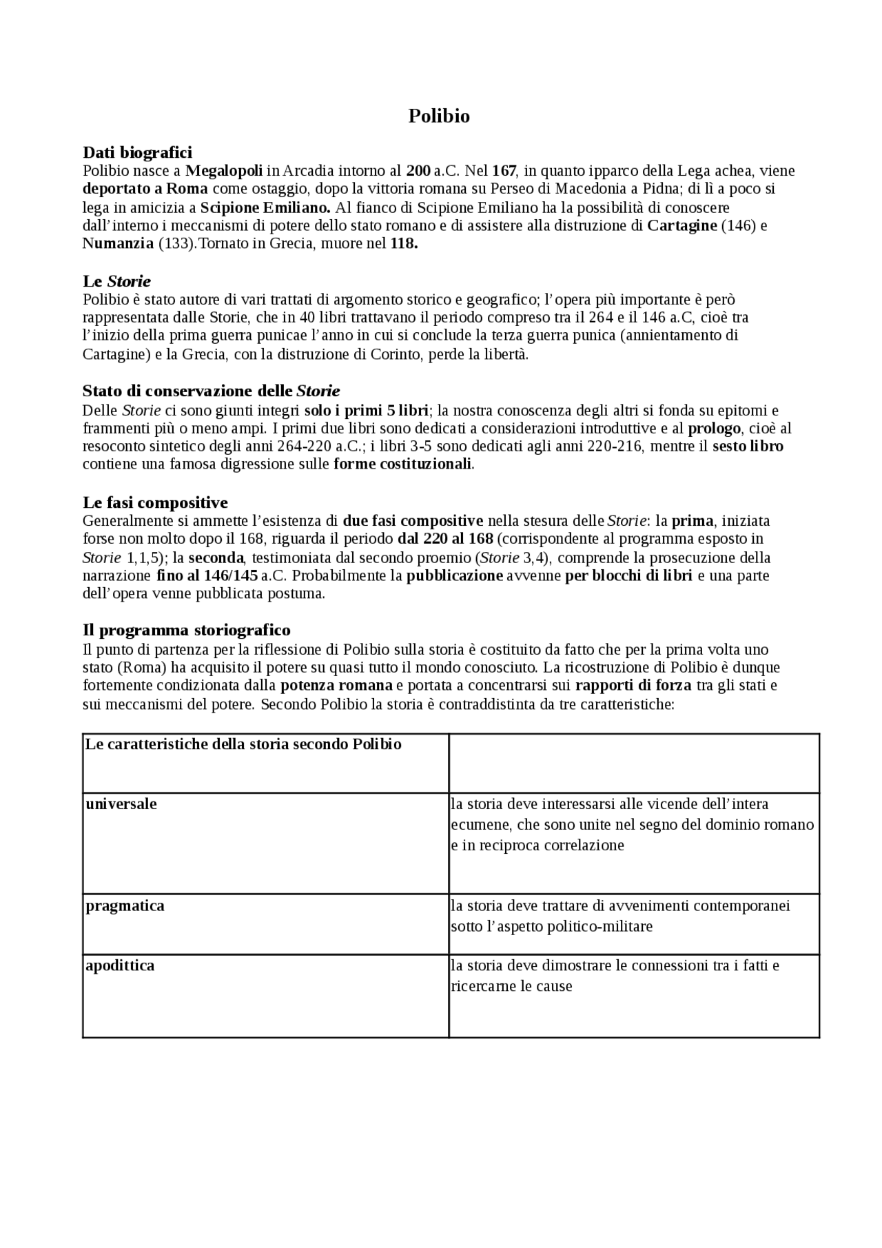 Riassunto Generale Su Polibio Appunti Di Greco Docsity