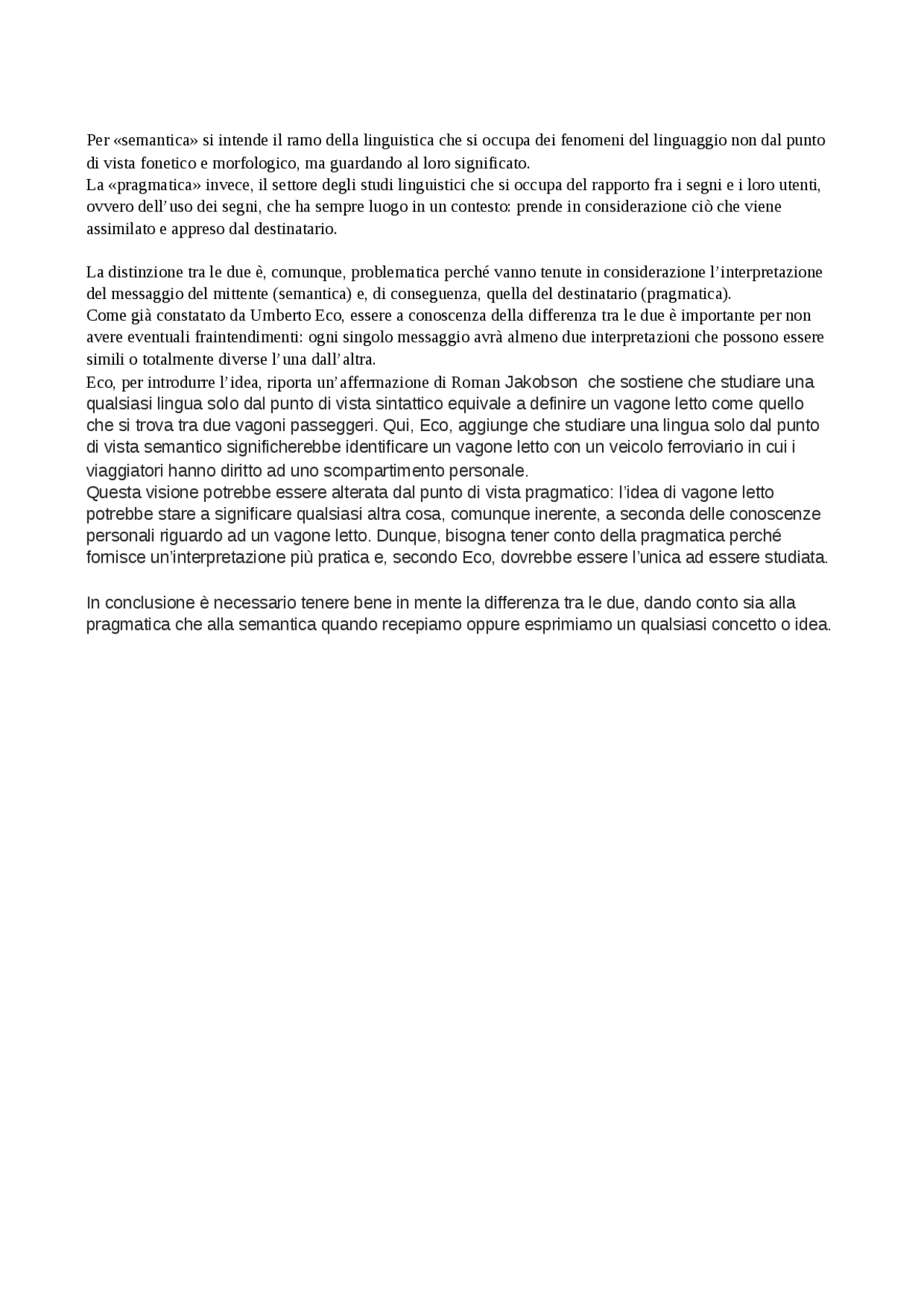 Differenze Tra Semantica E Pragmatica Esercizi Di Linguistica Docsity