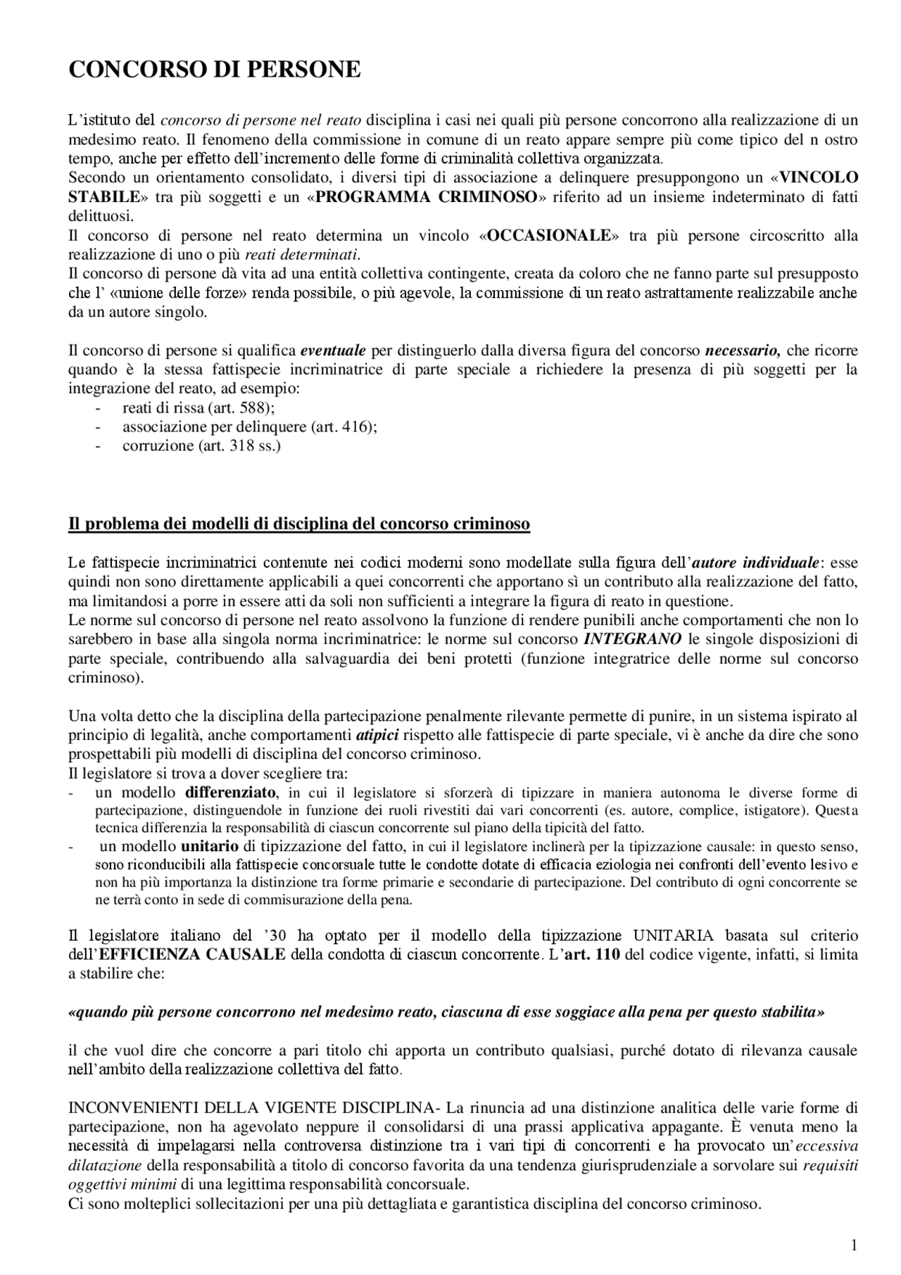 Riassunto Sul Concorso Di Persone Docsity