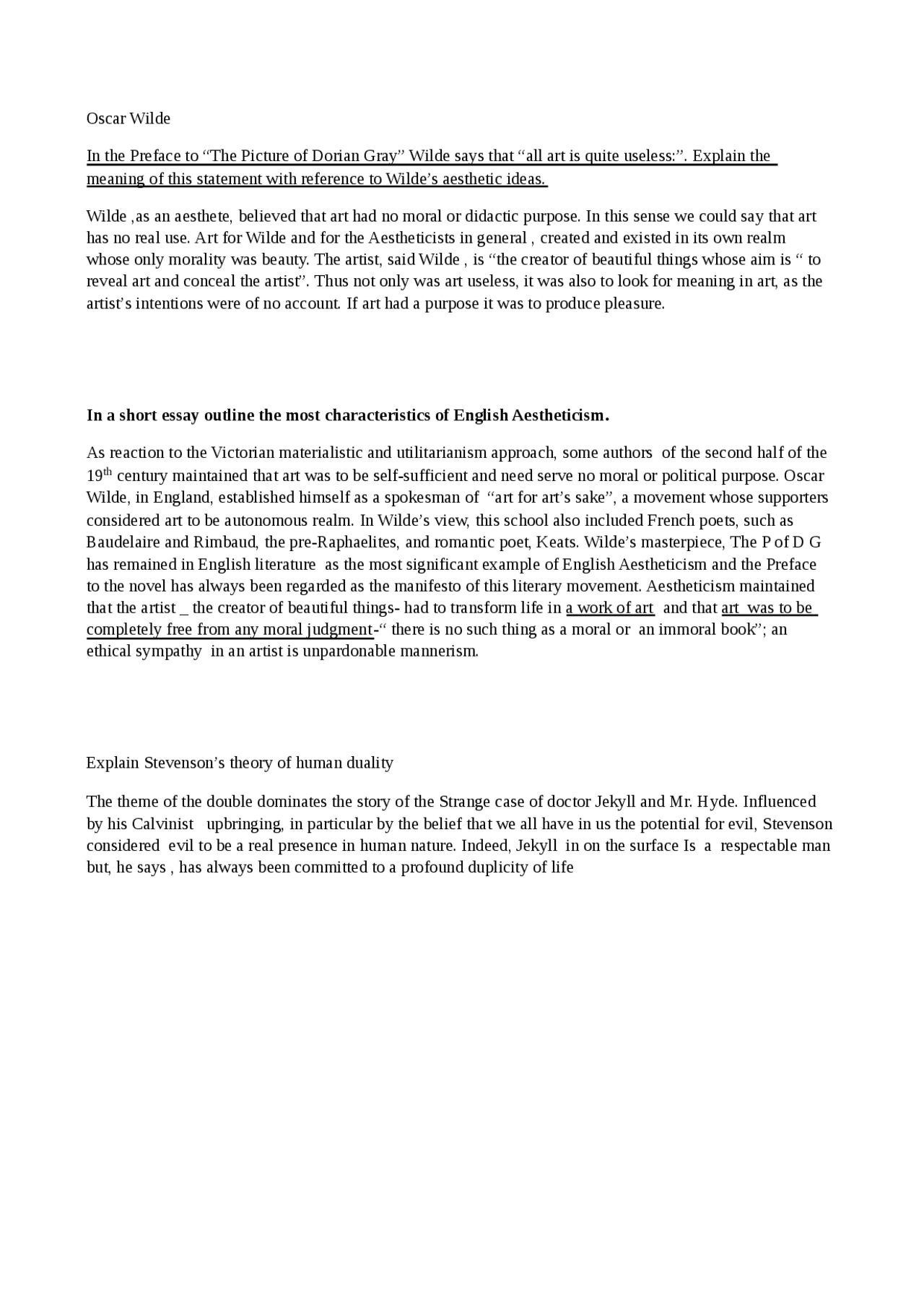 Oscar Wilde - The Picture of Dorian Grey - Docsity