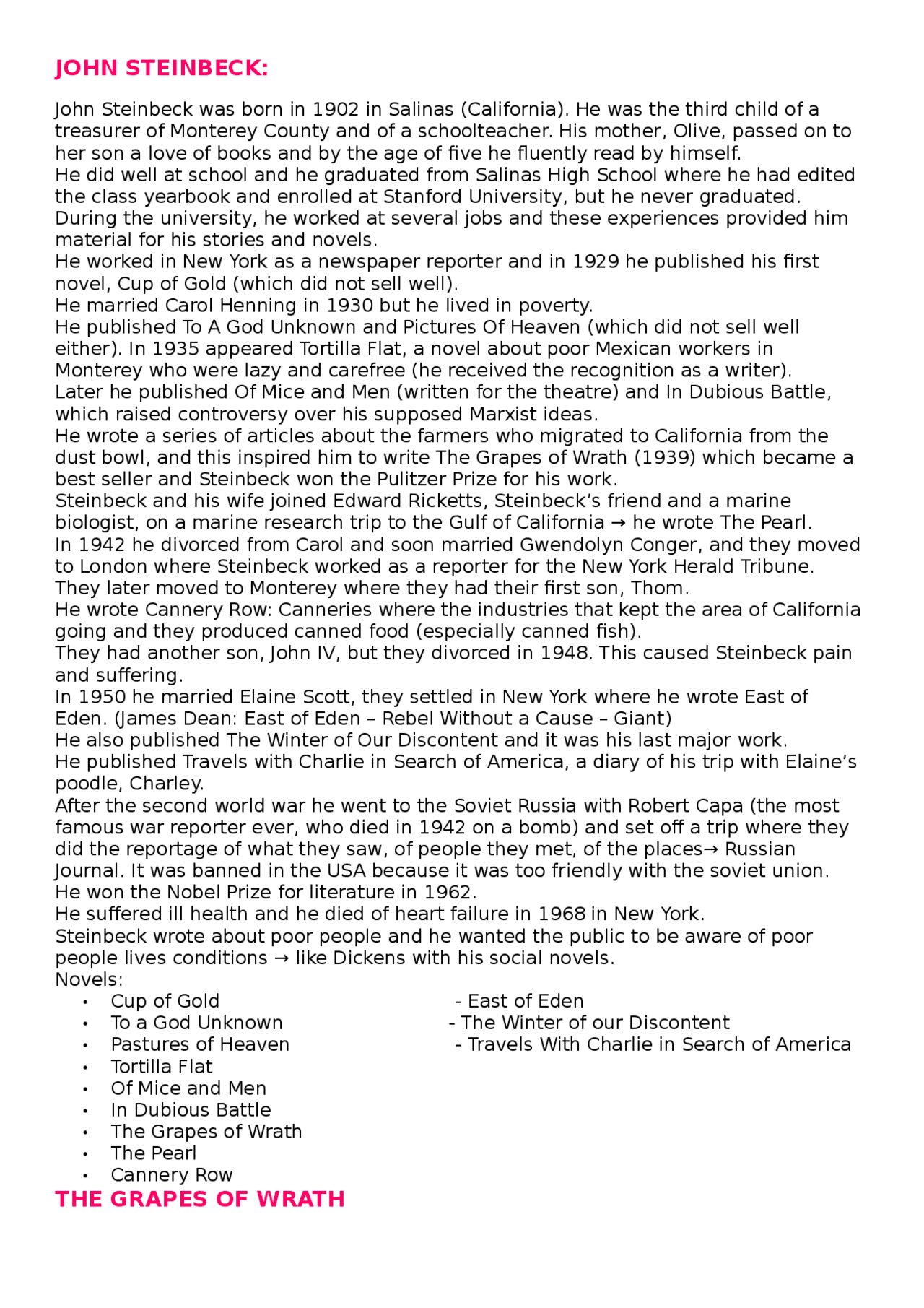 John Steinbeck and the grapes of wrath - Docsity