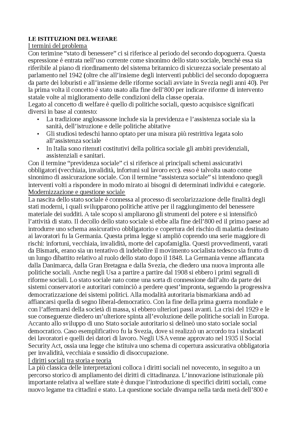 Le Istituzioni Del Welfare Docsity