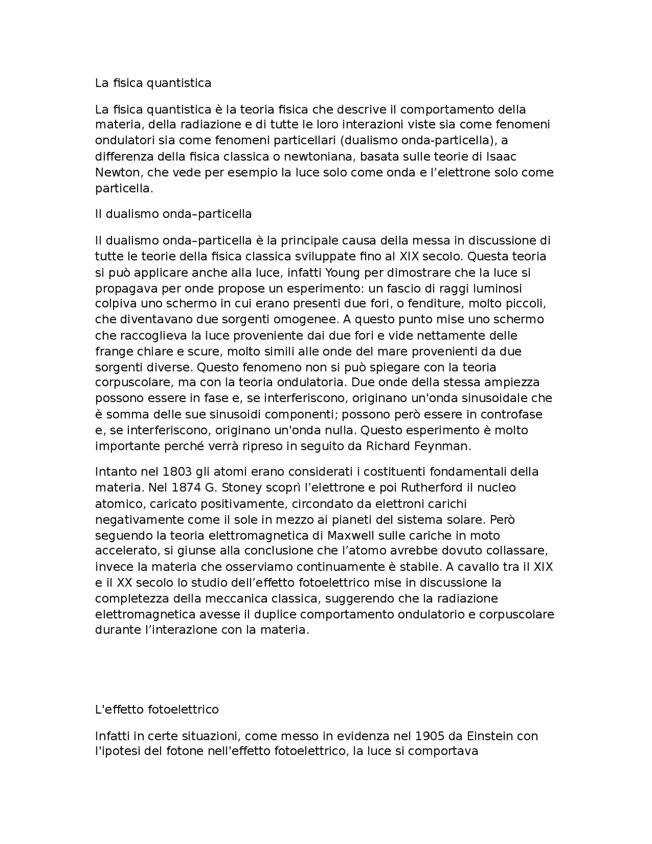 La Fisica Quantistica Spiegata In Pochi Punti Docsity