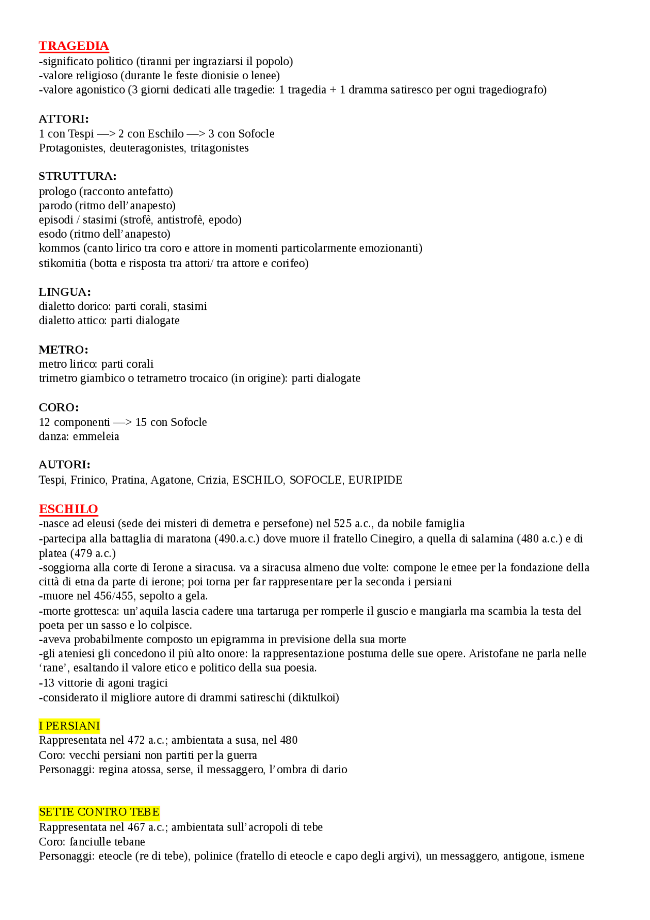 La tragedia greca: eschilo e sofocle - Docsity