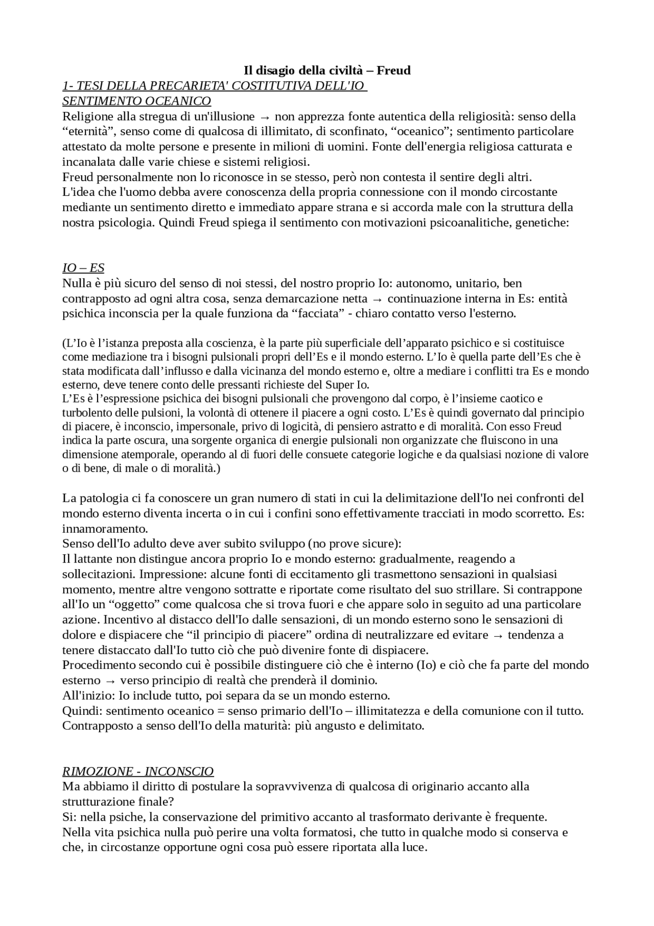 Il Disagio Della Civiltà Freud Docsity