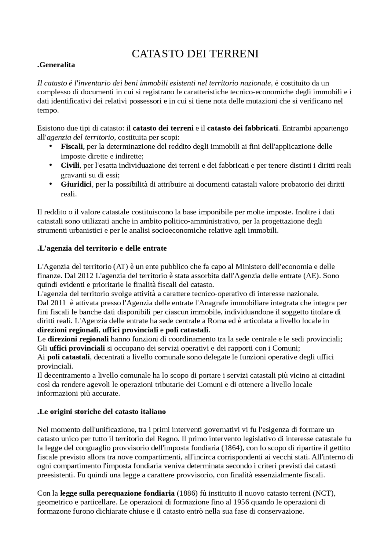 Catasto italiano terreni - Docsity