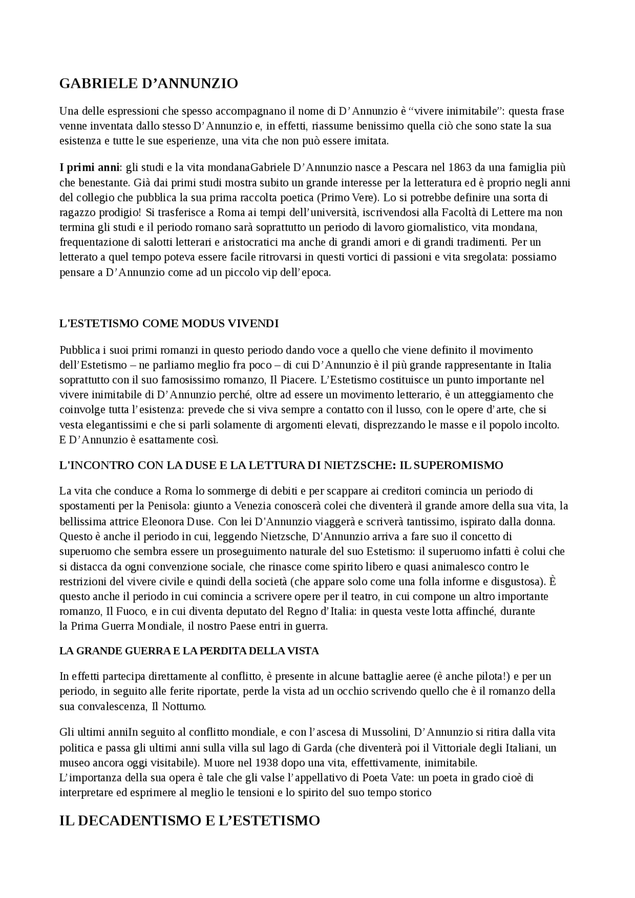 Dannunzio Appunti Maturita Appunti Maturita Appunti Di Italiano