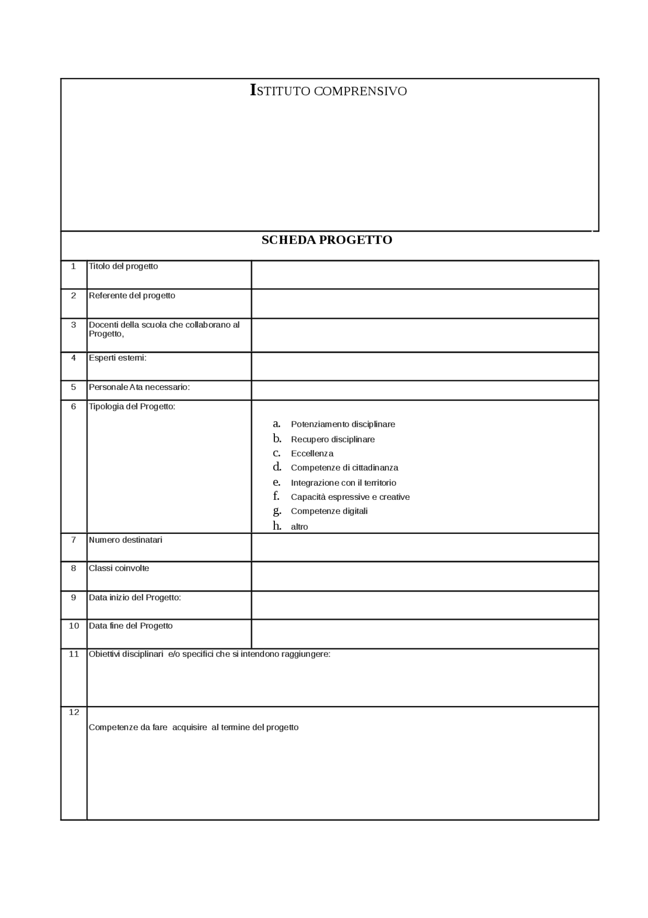 SCHEDA DI UN PROGETTO - Docsity