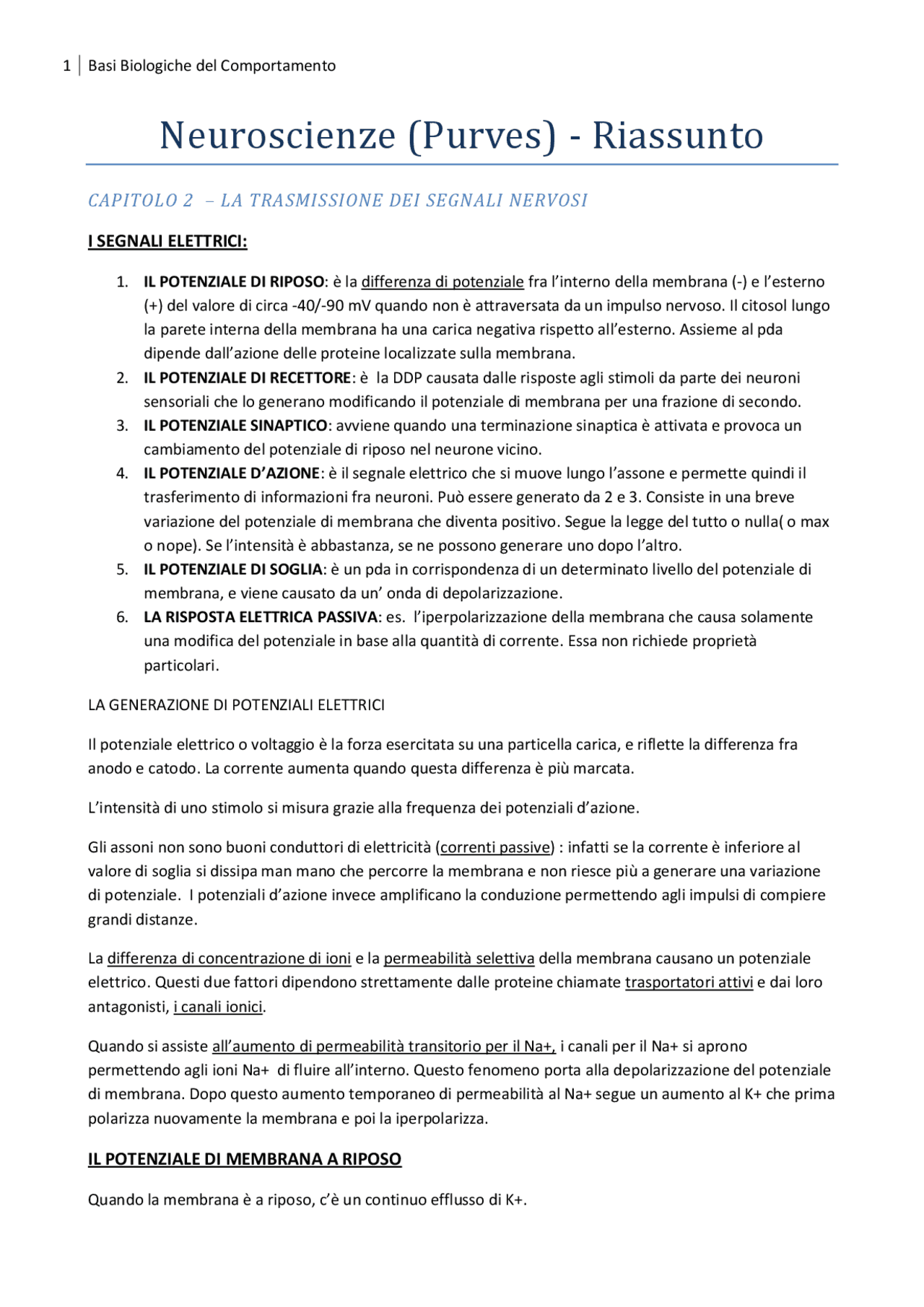 Basi Biologiche Del Comportamento Docsity