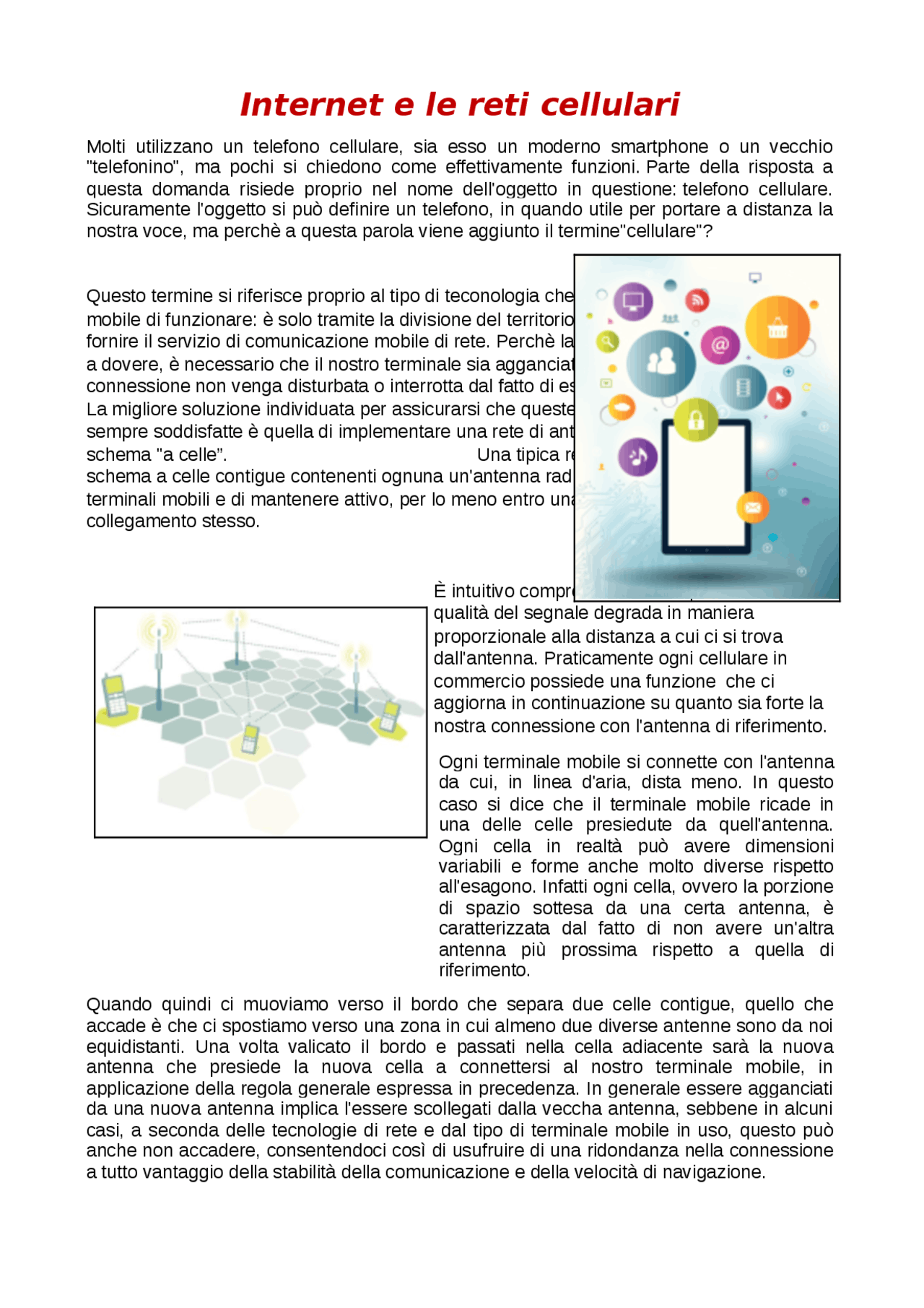 Internet e le reti cellulari | Monografías, Ensayos de Informática | Docsity