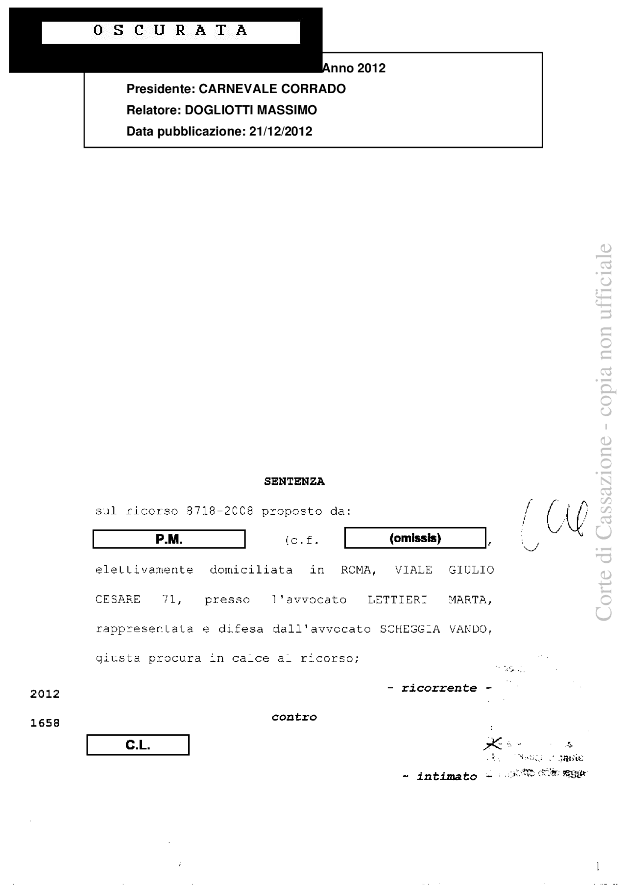 Esempio Di Sentenza Della Corte Di Cassazione Docsity