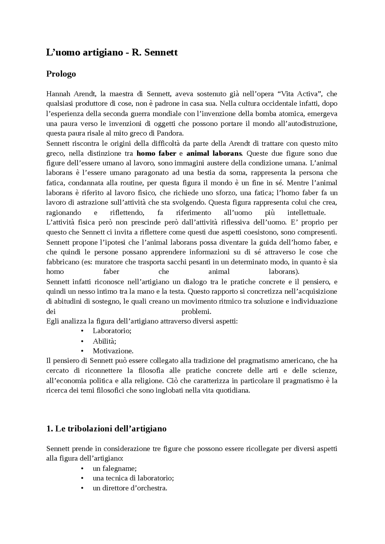 Luomo Artigiano R Sennett Docsity
